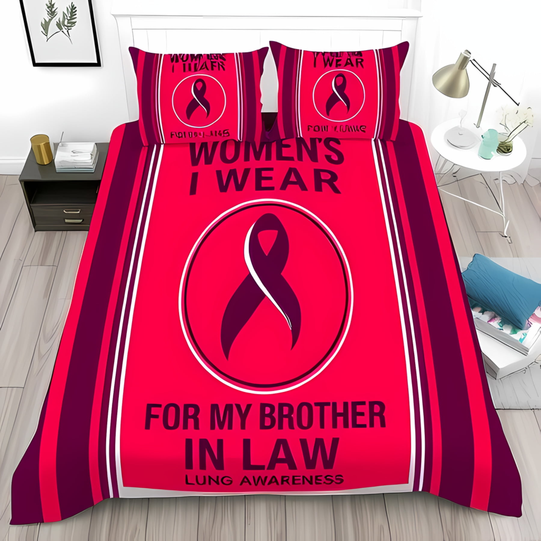 3-Piece Duvet Cover Set - Bold Red Background with Black Text & Pink ...