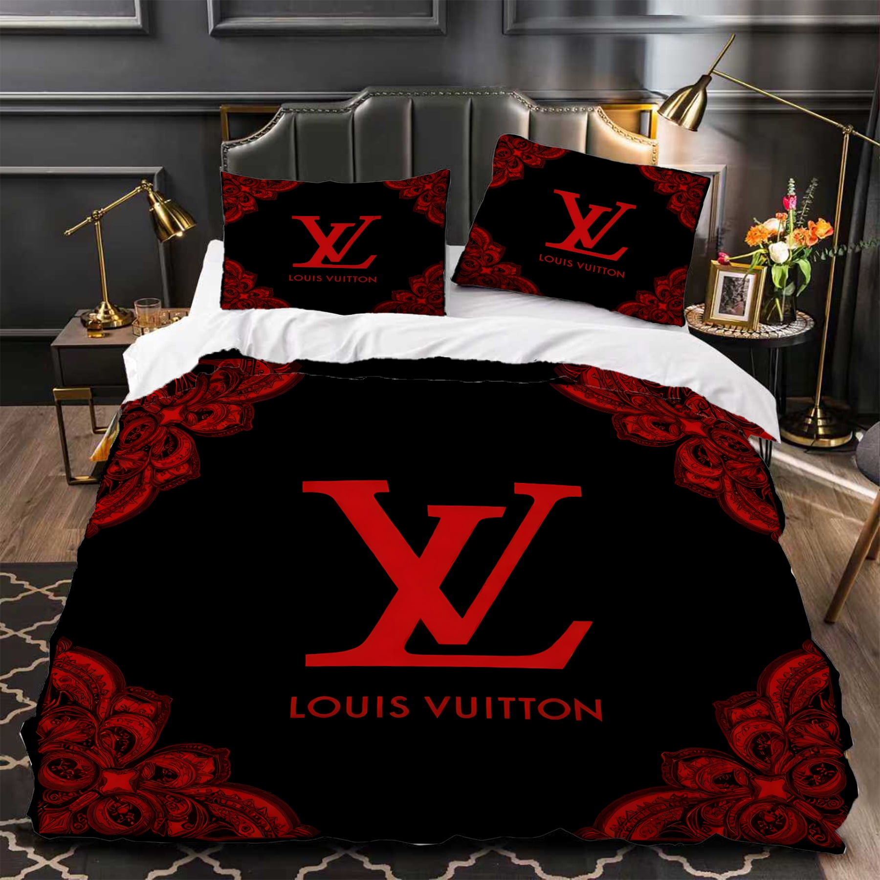 3-Piece Duvet Cover Set Bold Red Design Modern Black & Red Bedroom ...