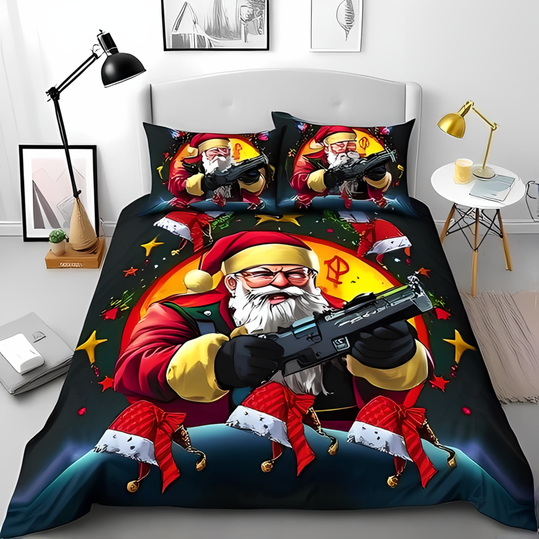 3-Piece Duvet Cover Set - Bold Santa Claus in with Festive Background ...