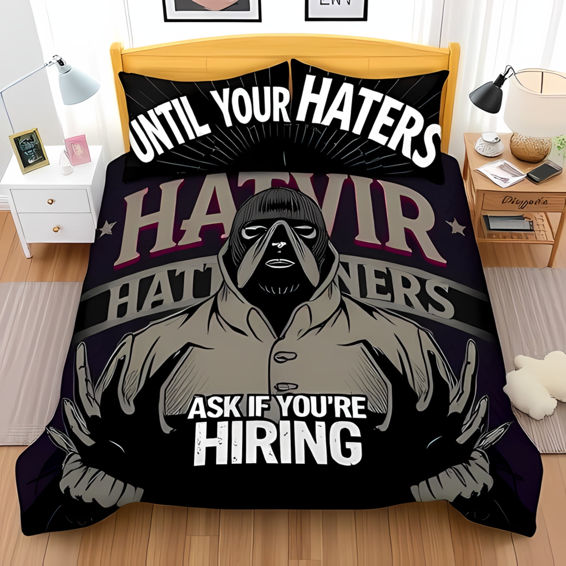 3-Piece Duvet Cover Set - Bold Street Art Design with Hooded Figure ...