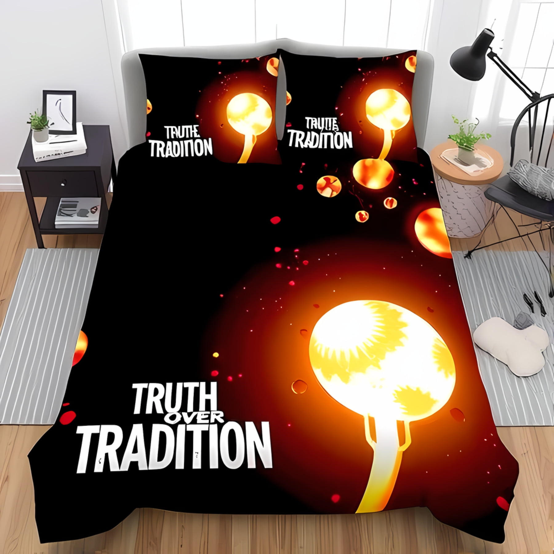 3-Piece Duvet Cover Set - Bold " TRUTH OVER TRADITION " Graphic Design ...