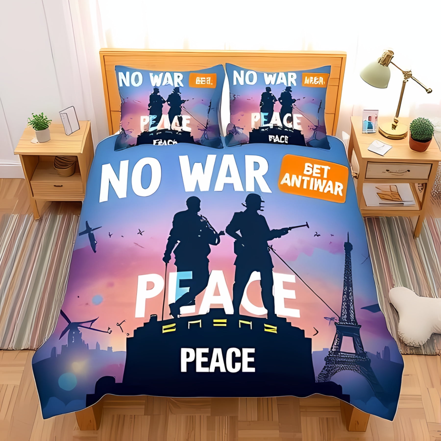 3-Piece Duvet Cover Set - Bold -War Design Peace Message - Vibrant ...