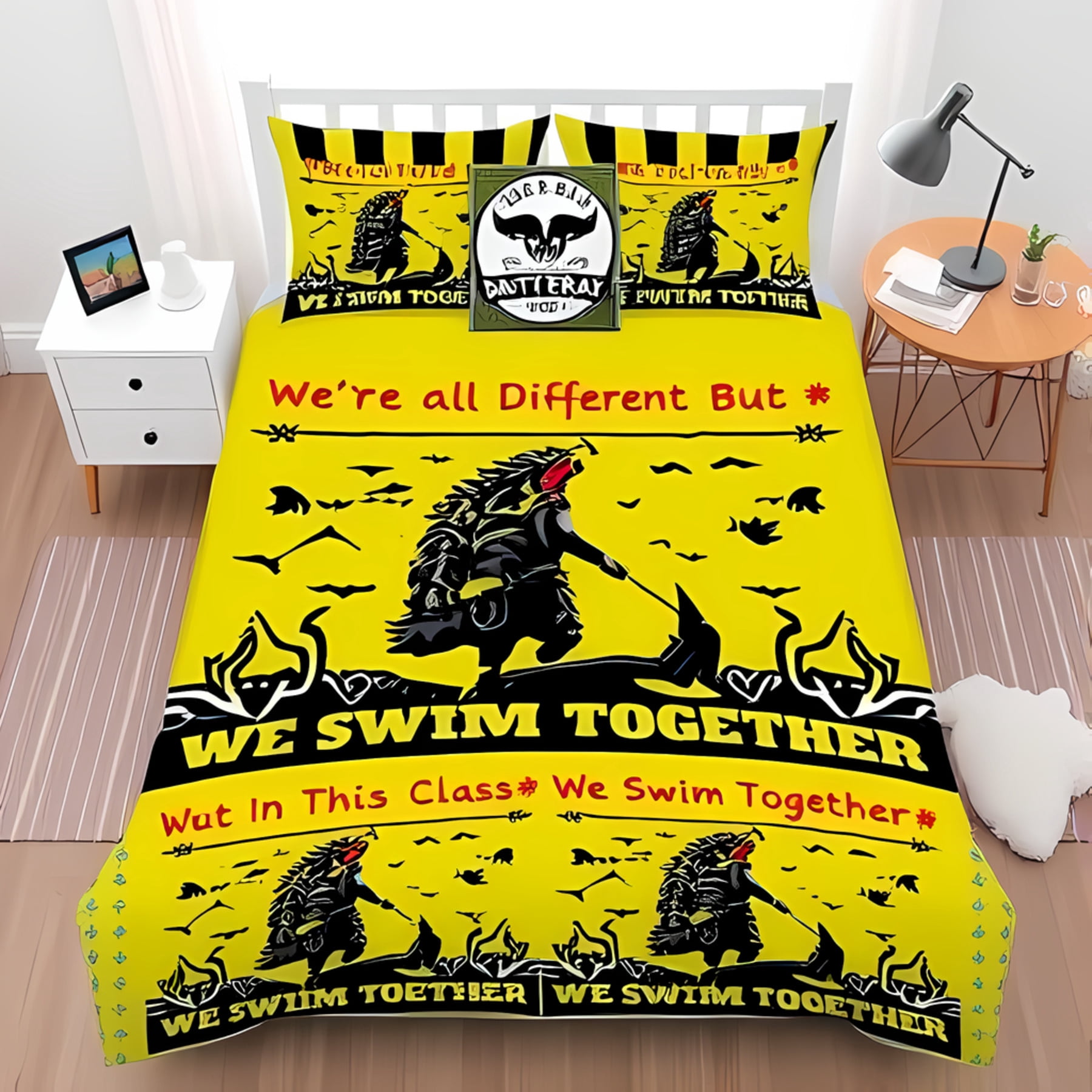 3-Piece Duvet Cover Set with Bold Yellow Bedding Featuring Fierce ...