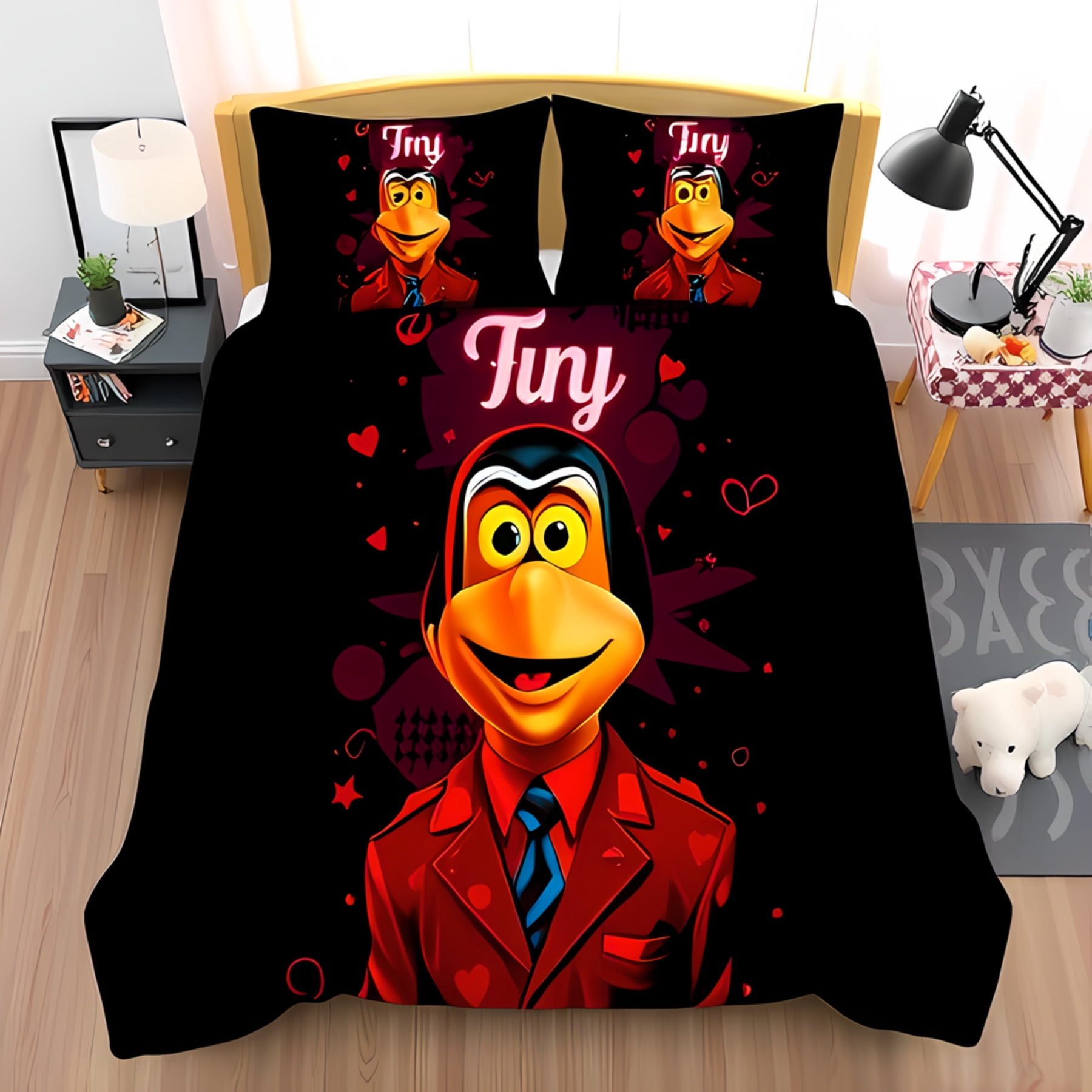 3-Piece Duvet Cover Set with Cartoon Character Design - Black Bedspread ...