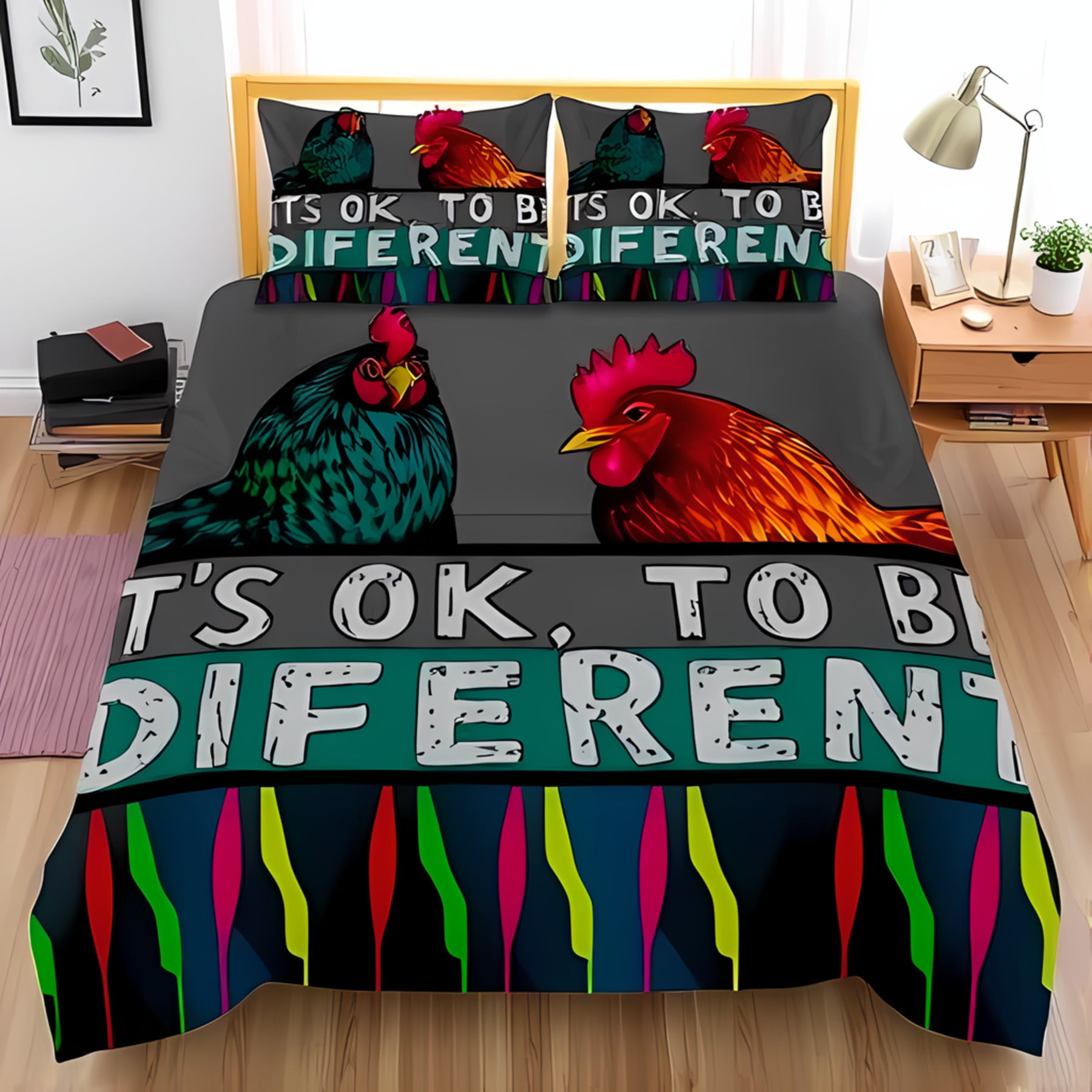 3-Piece Duvet Cover Set with Cartoon Chickens - Red & Green Design " IT ...