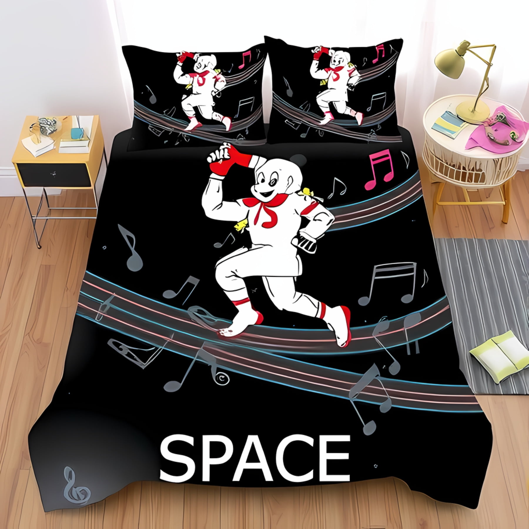 3-Piece Duvet Cover Set - Cartoon Dancing with Musical Notes Bold ...