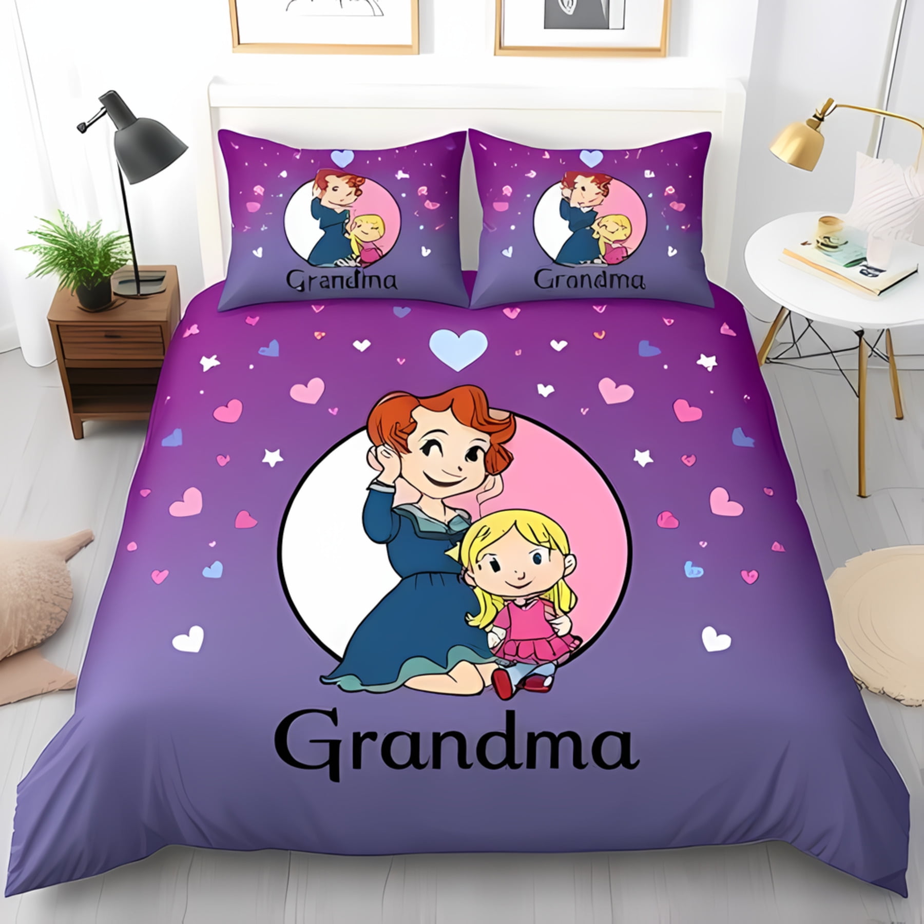 3-Piece Duvet Cover Set - Charming Grandma & Granddaughter Design with ...