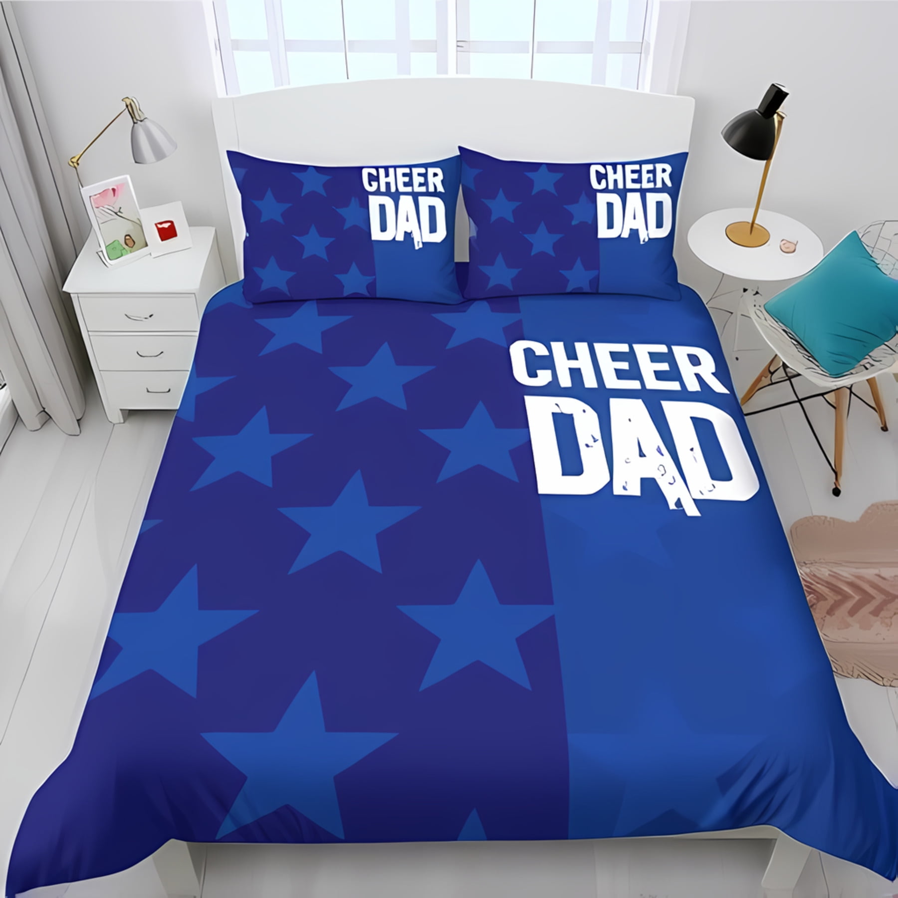 3-Piece Duvet Cover Set - Cheer Dad Design with Star Patterns Vibrant ...
