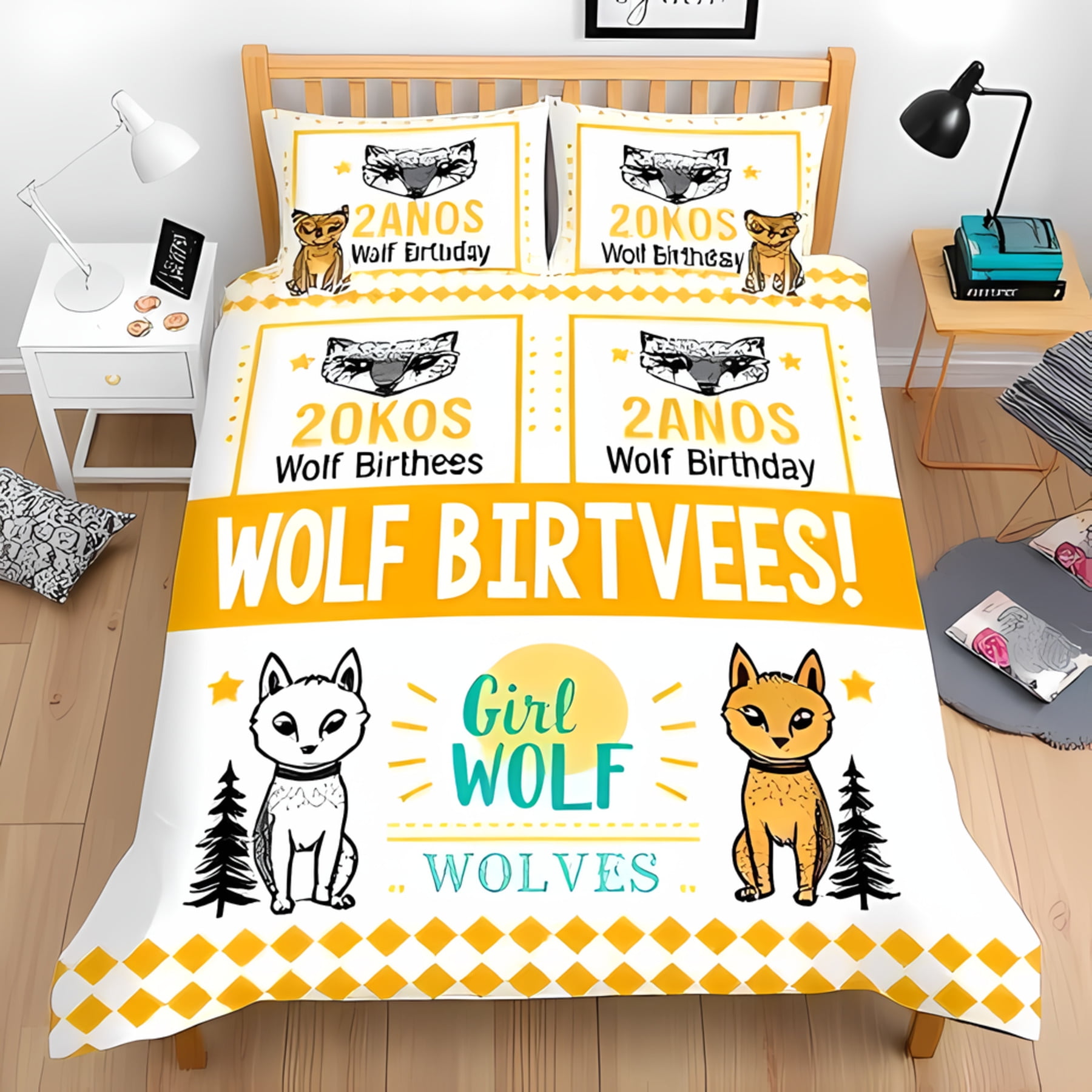 3-Piece Duvet Cover Set - Cheerful Cartoon Wolves & " 2 Anos Wolf ...