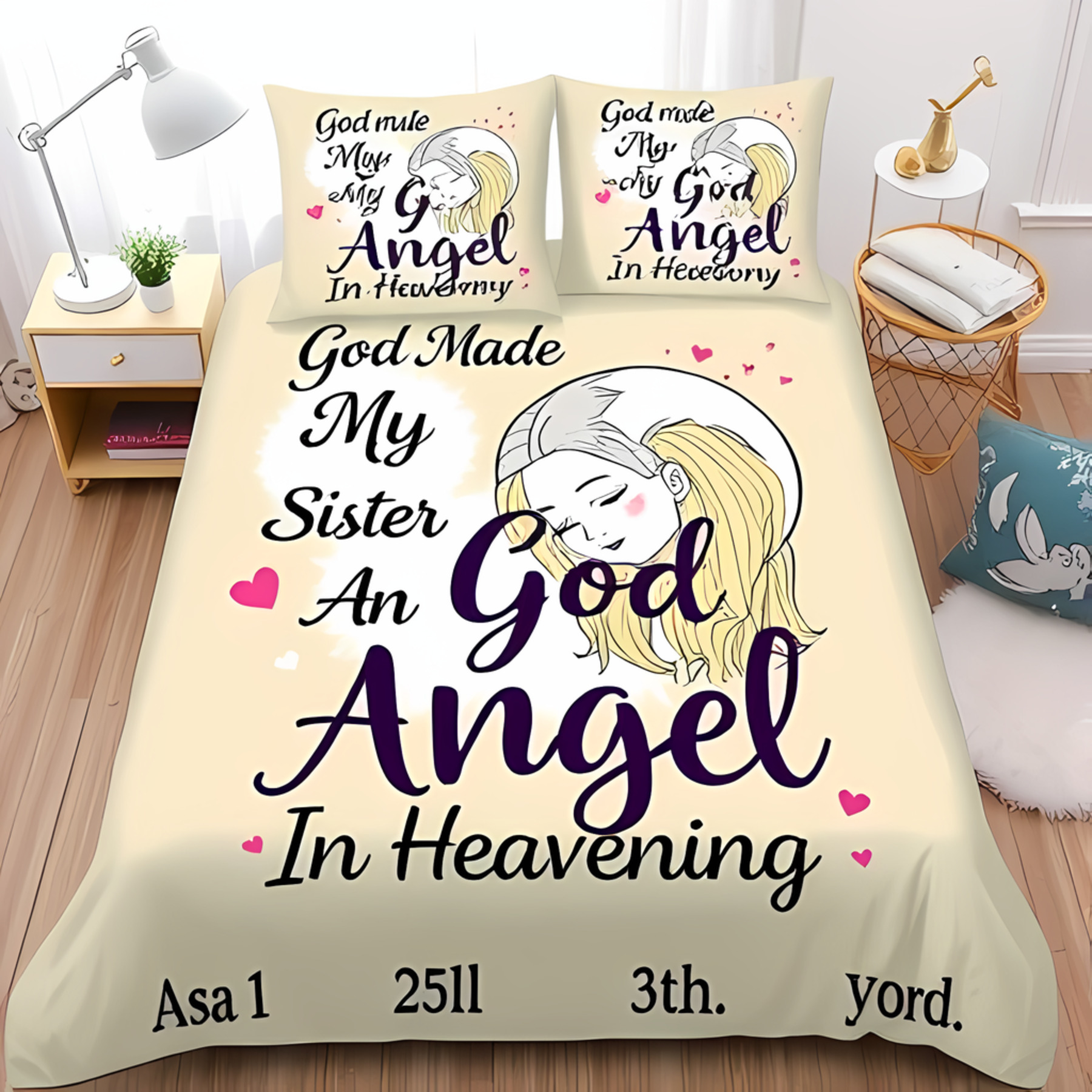 3-Piece Duvet Cover Set - Cherished Sister Angel in Heaven Design Soft ...