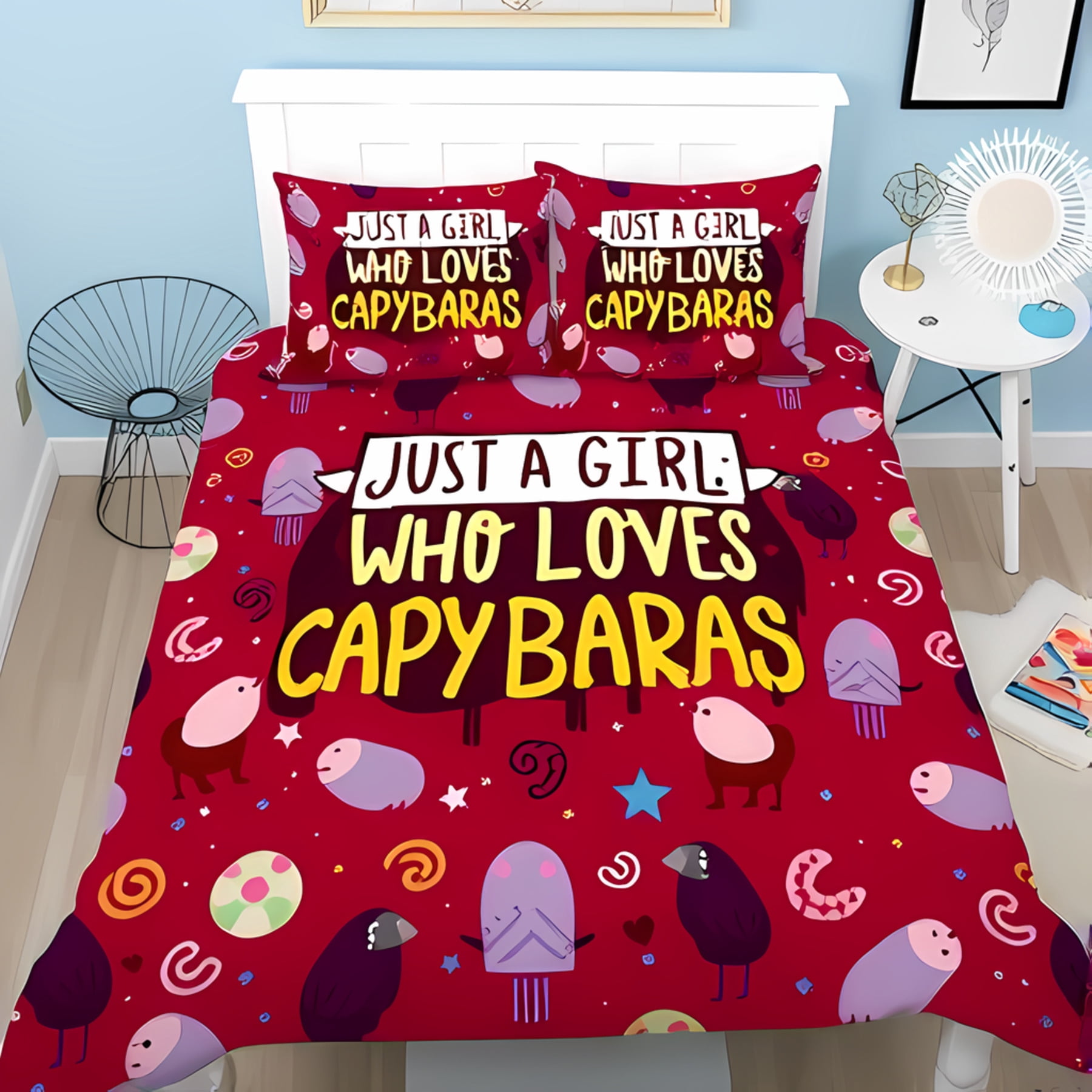 3-Piece Duvet Cover Set with Colorful Bird and Whimsical Shape Pattern ...