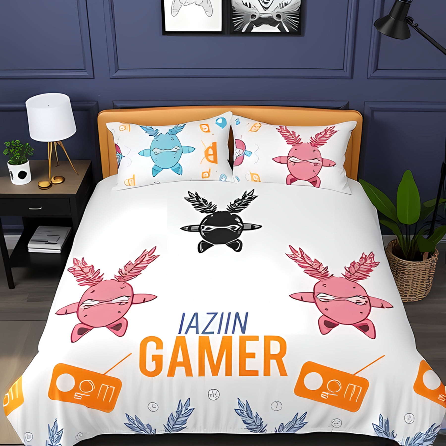 3-Piece Duvet Cover Set with Colorful Cartoon Antler Characters ...