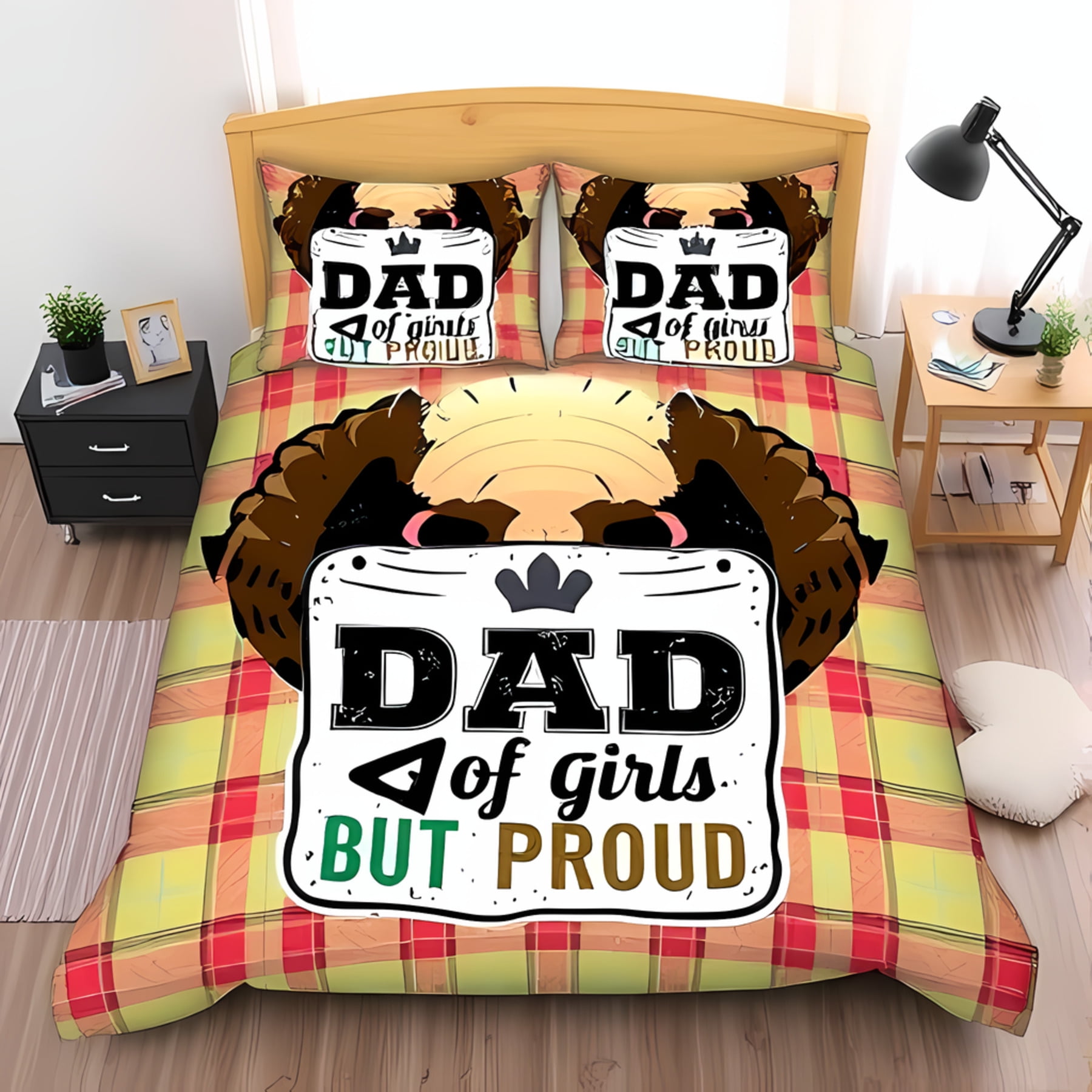 3-Piece Duvet Cover Set - Colorful " DAD of Girls but Proud " Design ...