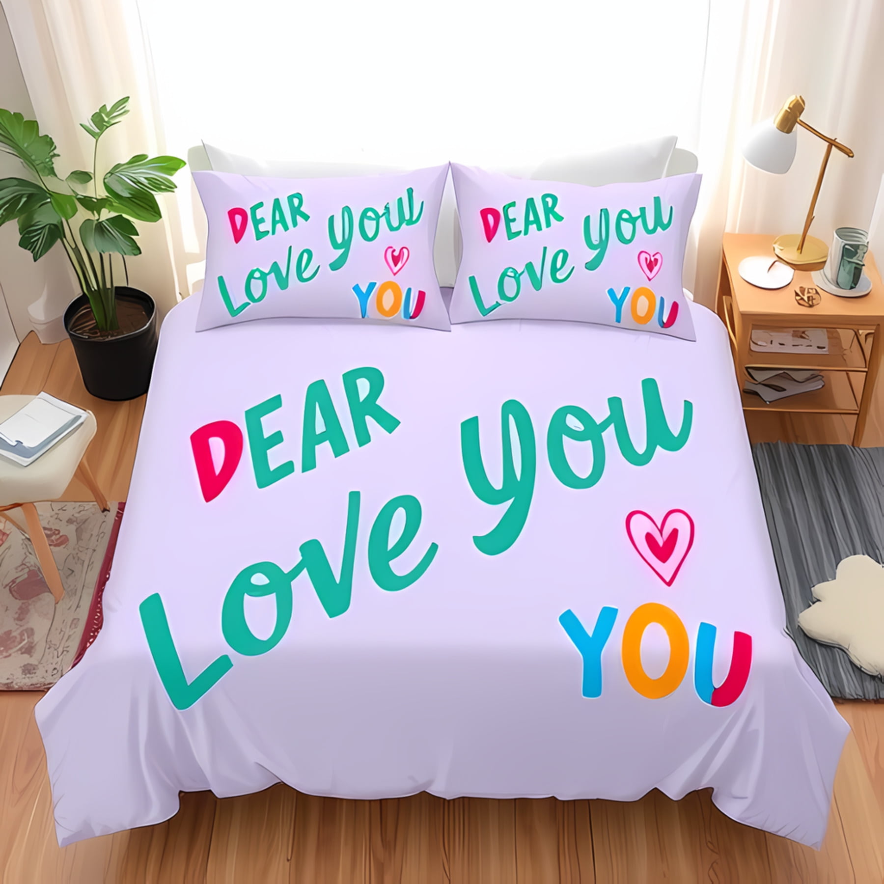 3-Piece Duvet Cover Set with Colorful 'DEAR' 'LOVE' 'YOU' Phrases on ...
