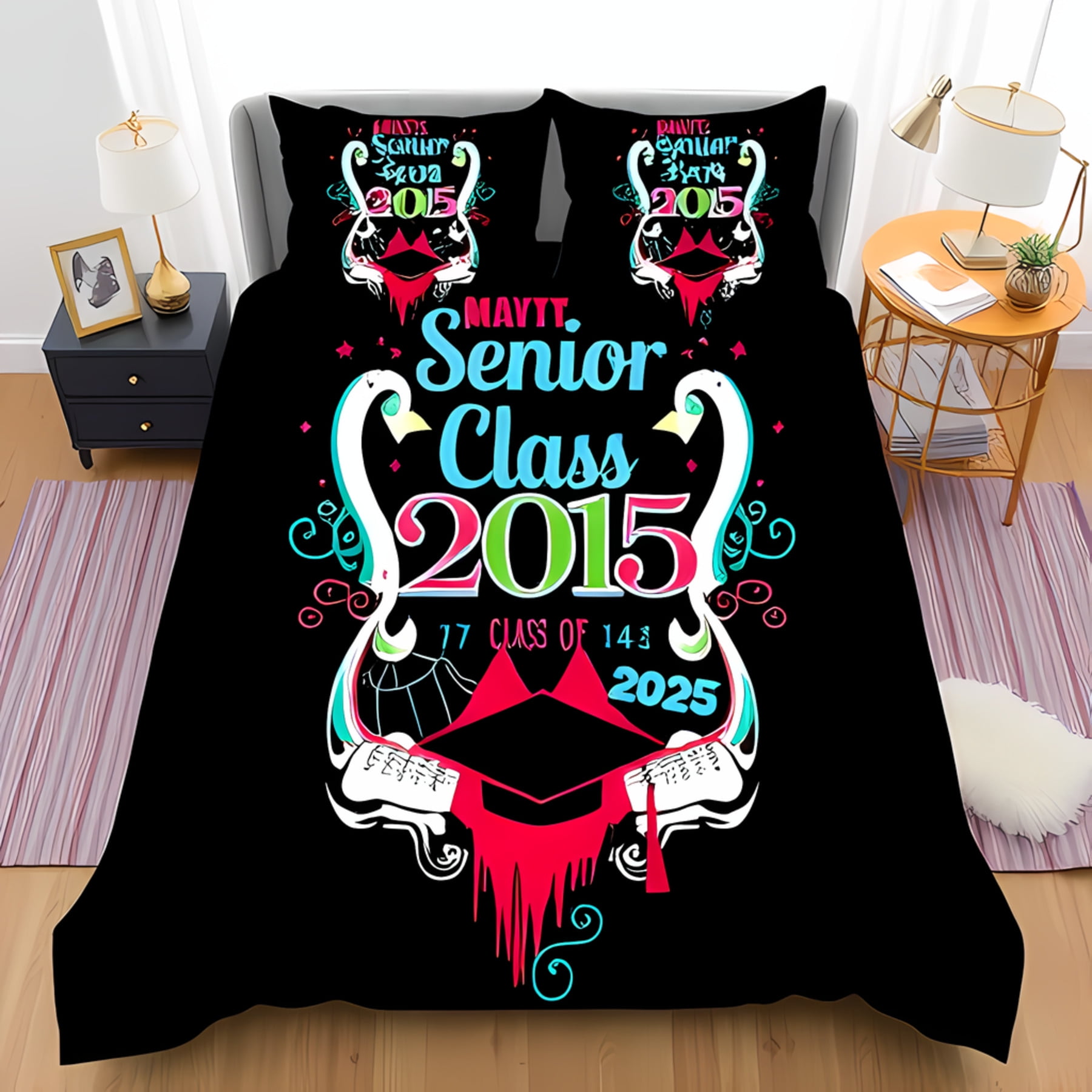 3-Piece Duvet Cover Set - Colorful Graduation Design with Stars ...