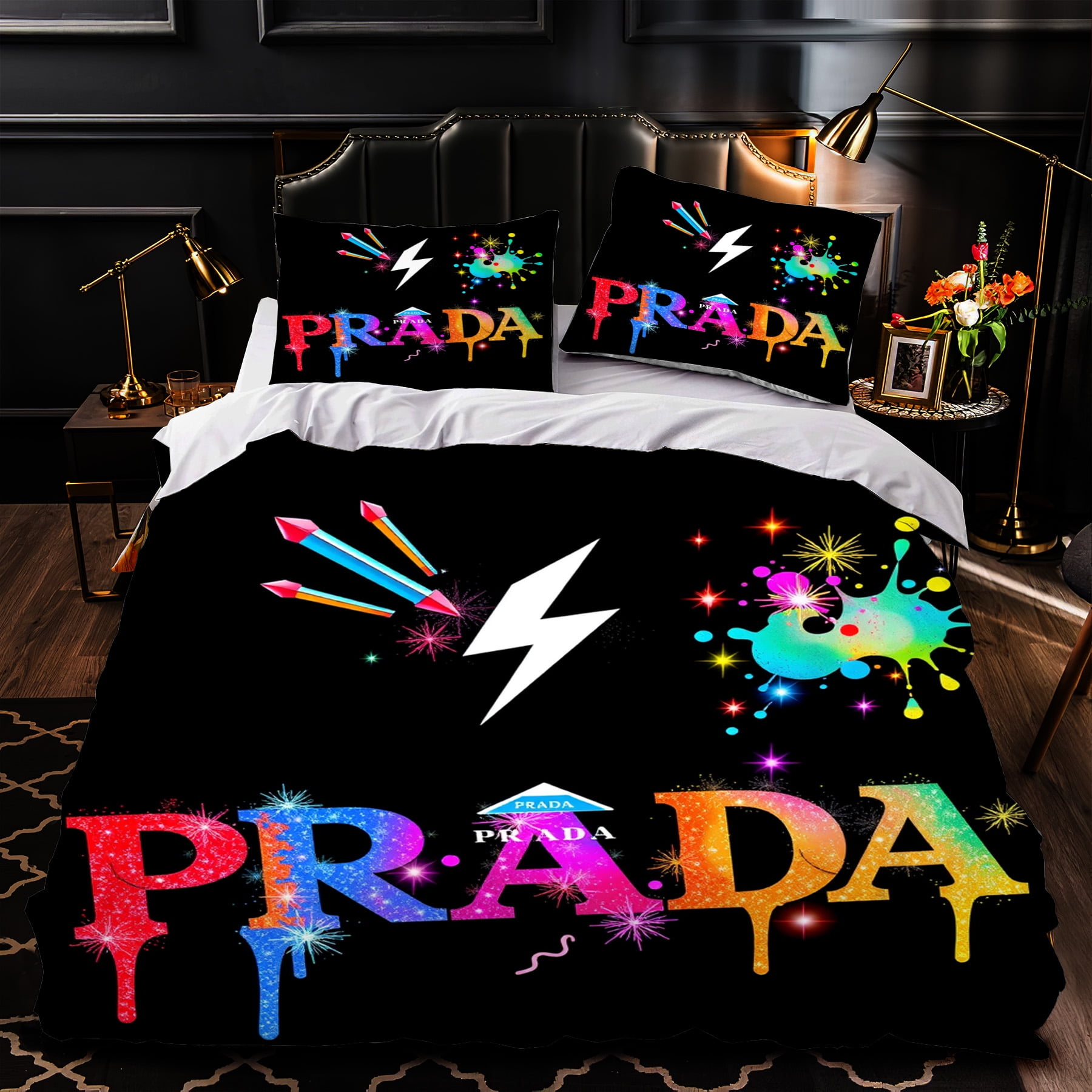 3-Piece Duvet Cover Set Colorful Graphics Lightning Bolts & Stars ...