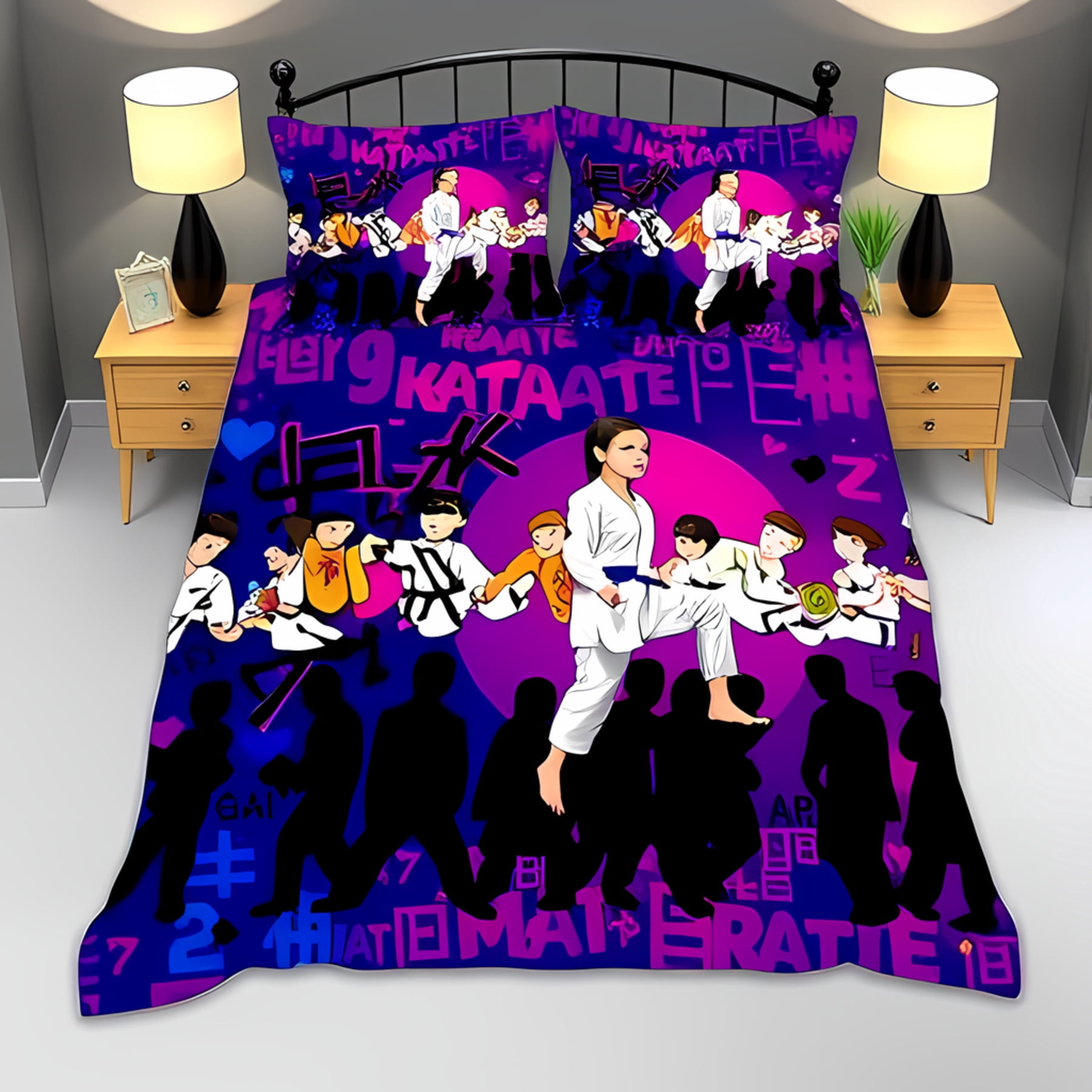 3-Piece Duvet Cover Set - Colorful Martial Arts Design with KATA ...