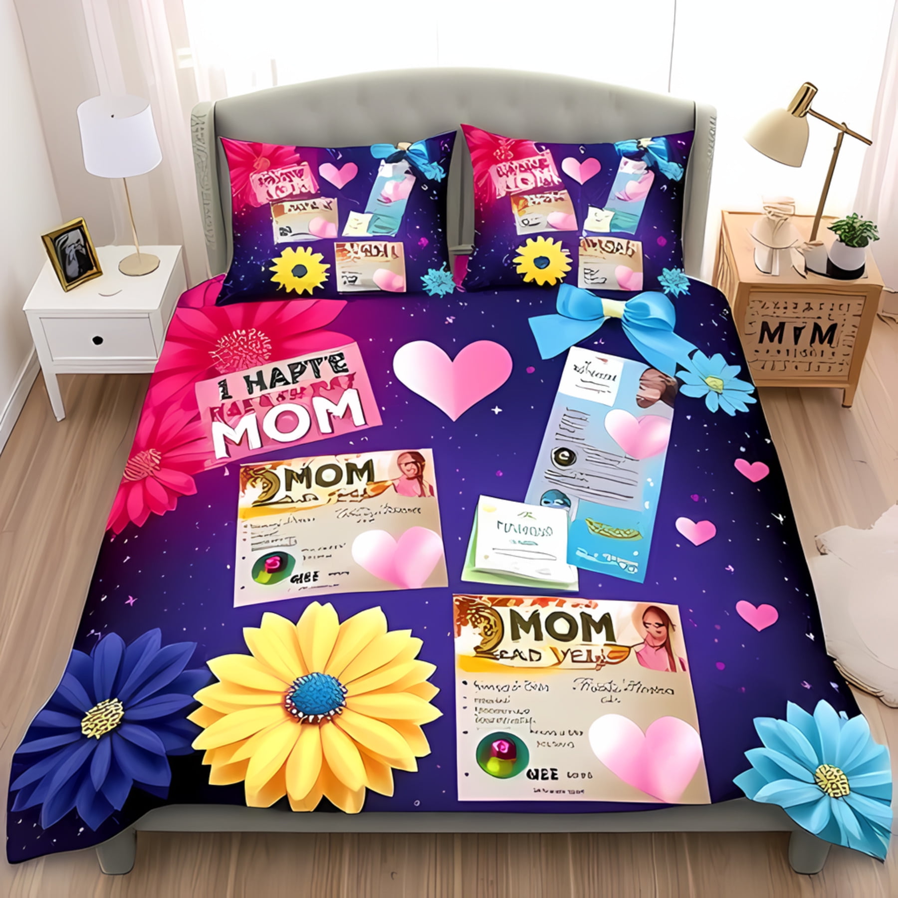 3-Piece Duvet Cover Set - Colorful Mother- Design with Heartfelt ...