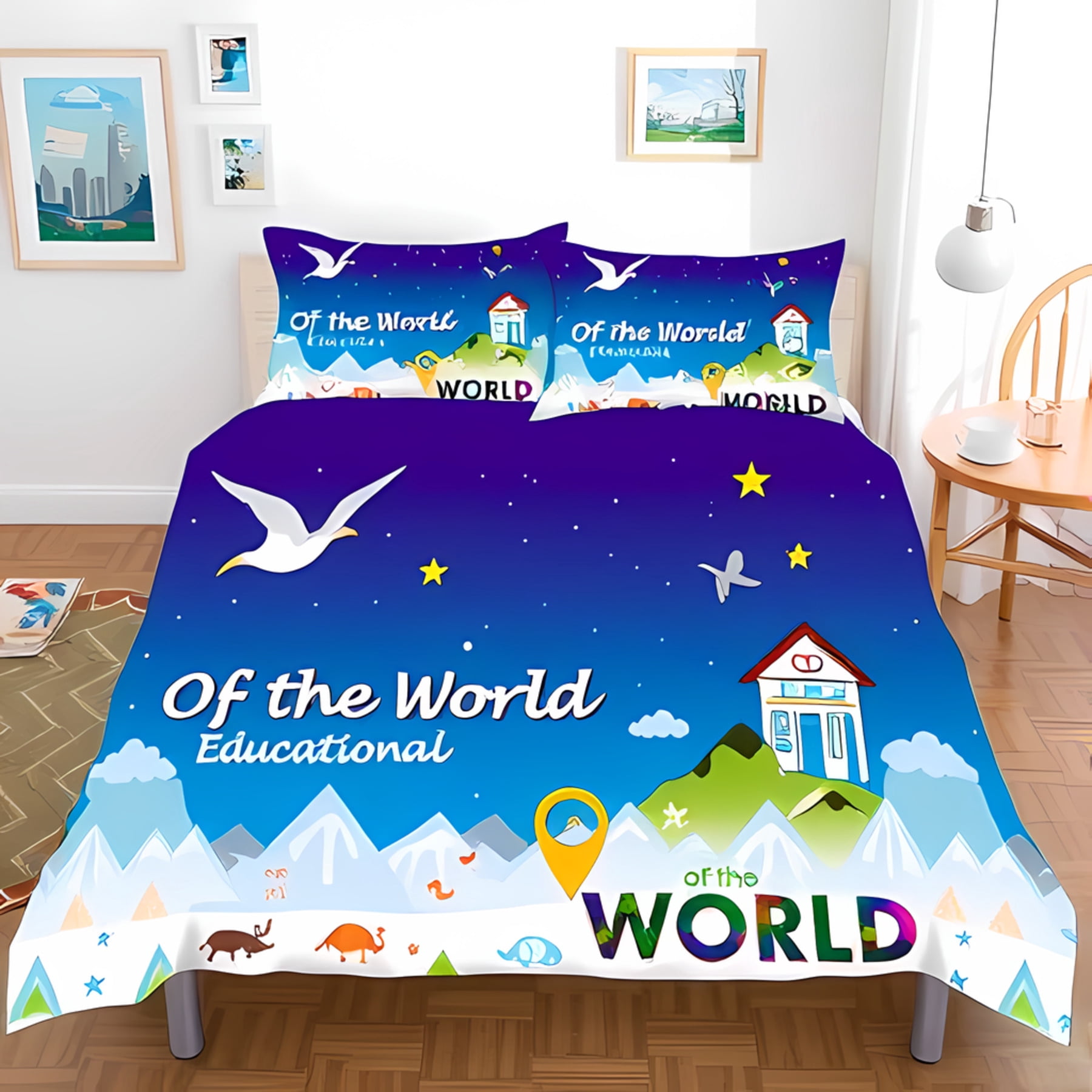 3-Piece Duvet Cover Set - Colorful Night Sky with Stars White Bird ...