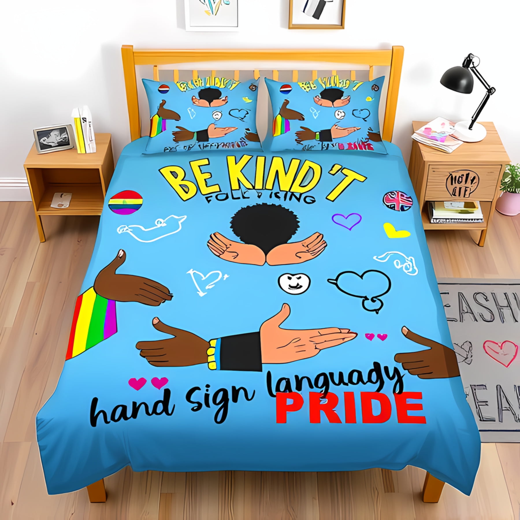 3-Piece Duvet Cover Set - Colorful Quilt with Diverse Hands Hearts ...