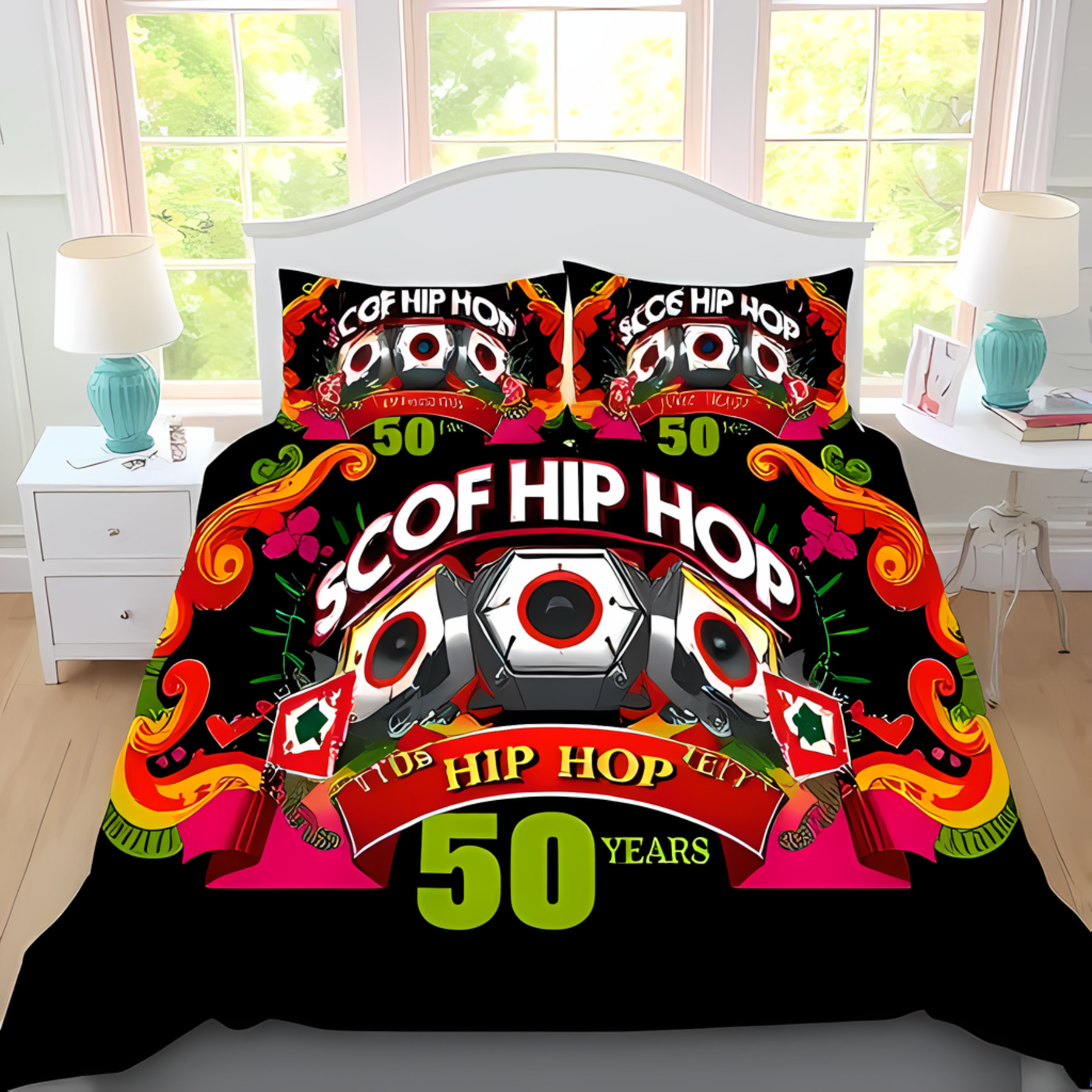 3-Piece Duvet Cover Set - Colorful 'SCOF HIP HOP' Design with ...