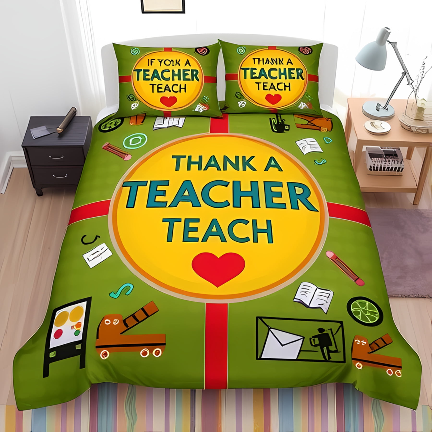 3-Piece Duvet Cover Set - Colorful Teacher Appreciation Design with ...