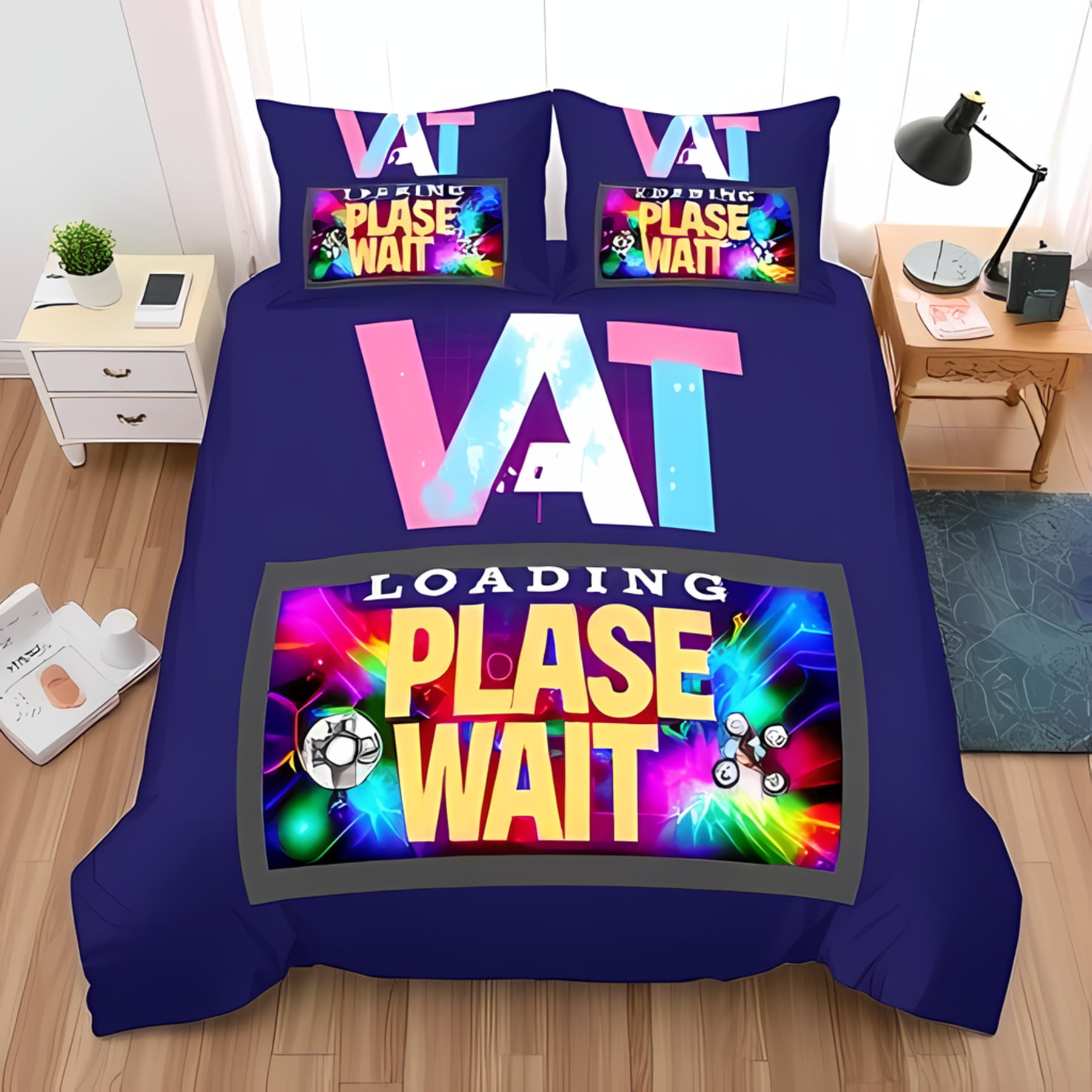 3-Piece Duvet Cover Set - Colorful " VAT " Design with " LOADING PLEASE ...