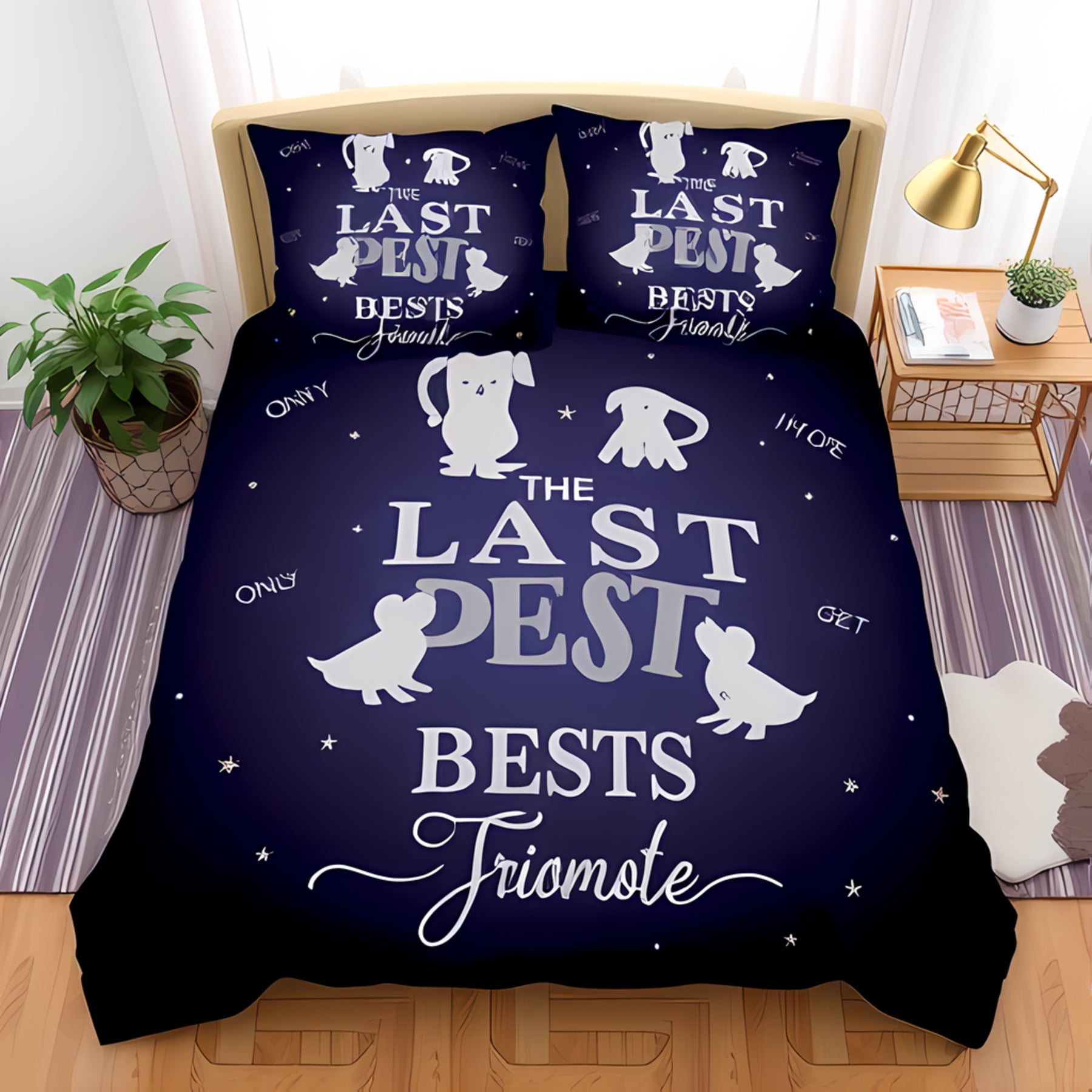 3-Piece Duvet Cover Set - Dark Blue Bedding with " THE LAST BEST FRIEND ...