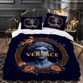 3-Piece Duvet Cover Set - Dark Blue with Classical Woman Artwork Orange ...