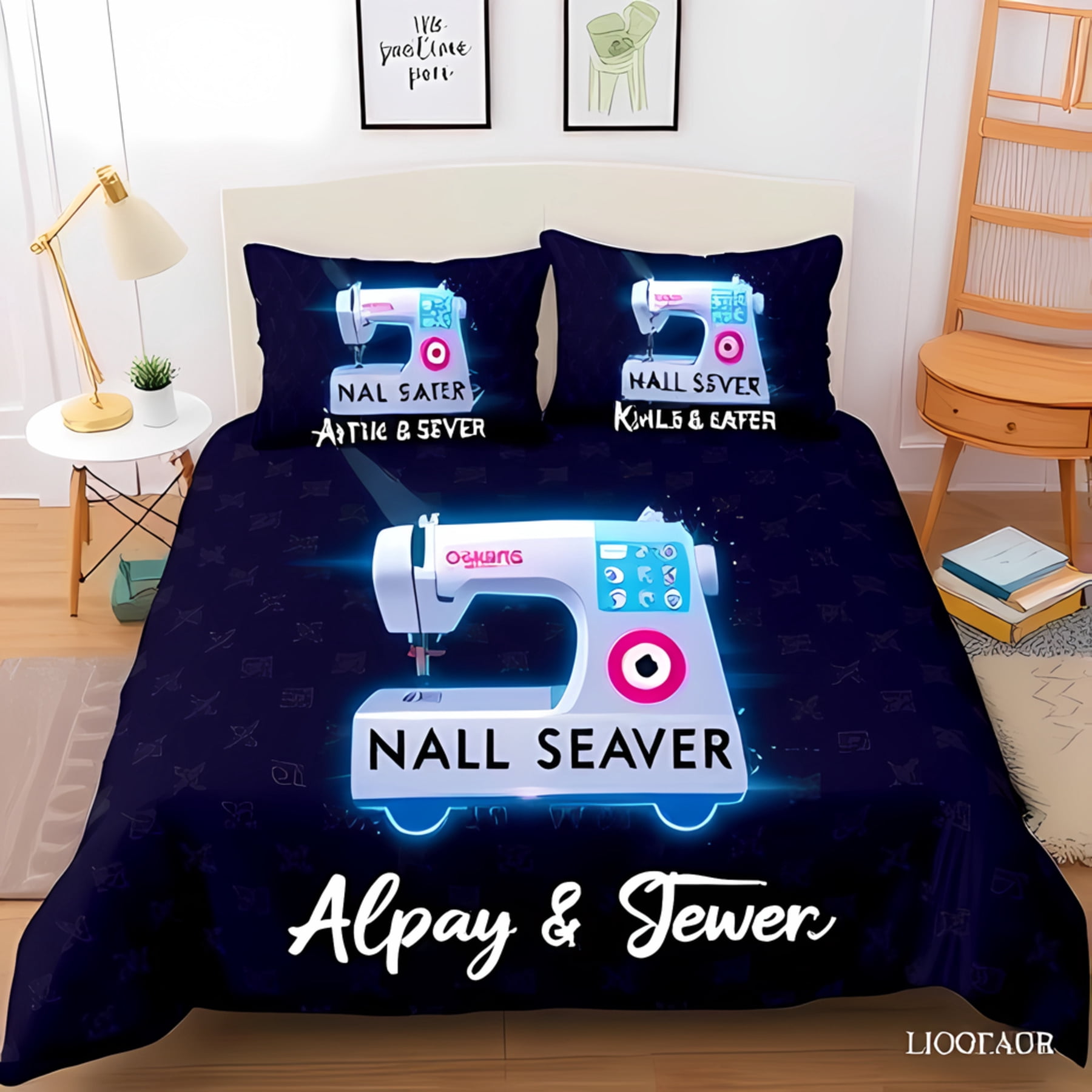 3-Piece Duvet Cover Set - Dark Navy with Stylized X Pattern Vibrant ...