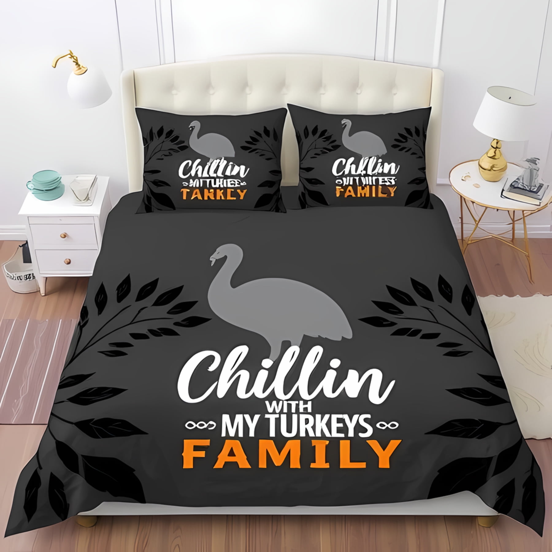3-Piece Duvet Cover Set - Dark Themed Turkey Motif with " Chillin with ...