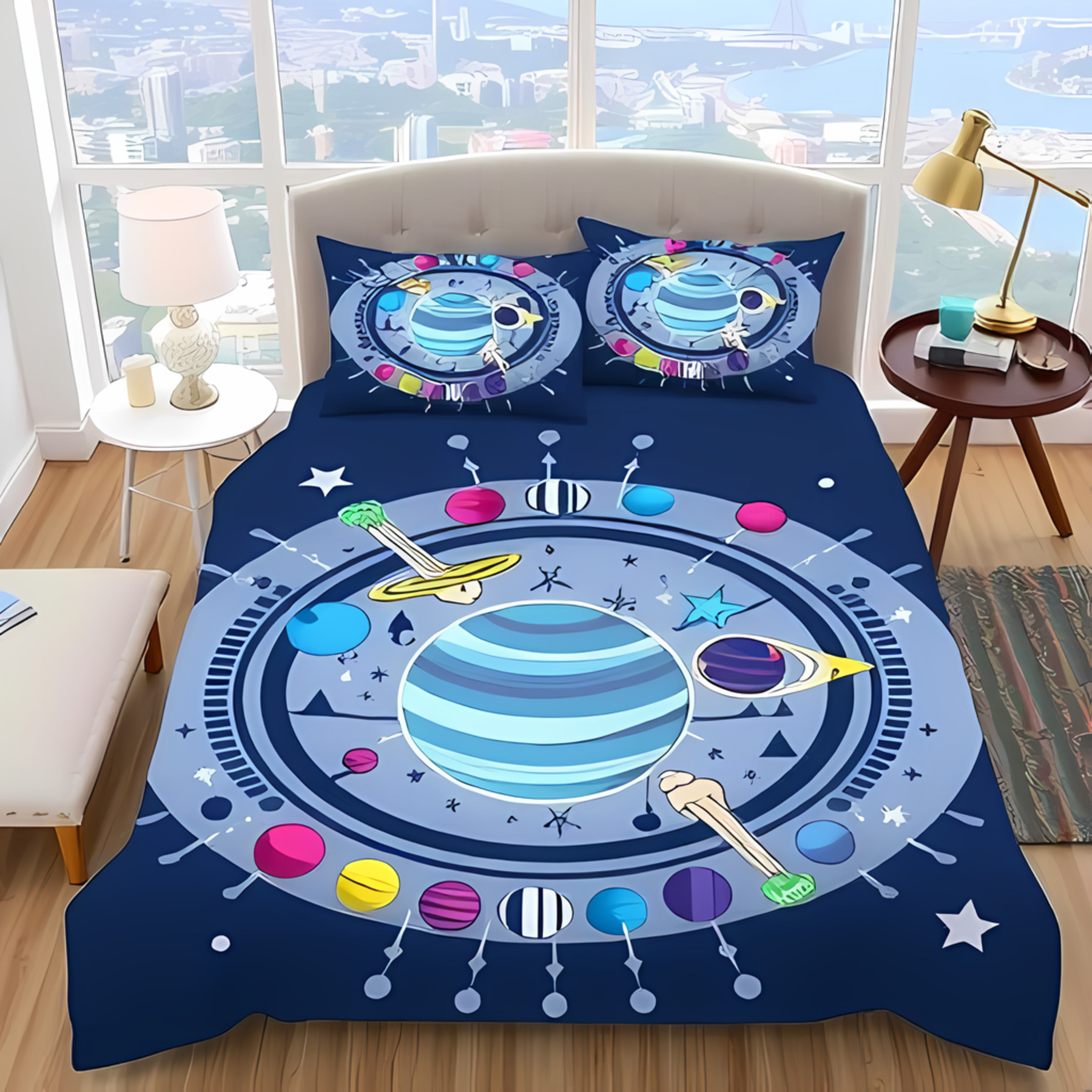 3-Piece Duvet Cover Set - Design with Planets Stars & Spacecraft ...