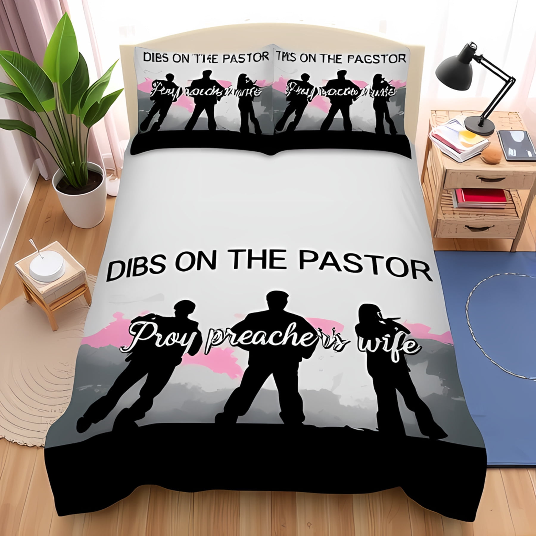 3-Piece Duvet Cover Set - "Dibs on the Pastor" Playful Design with ...