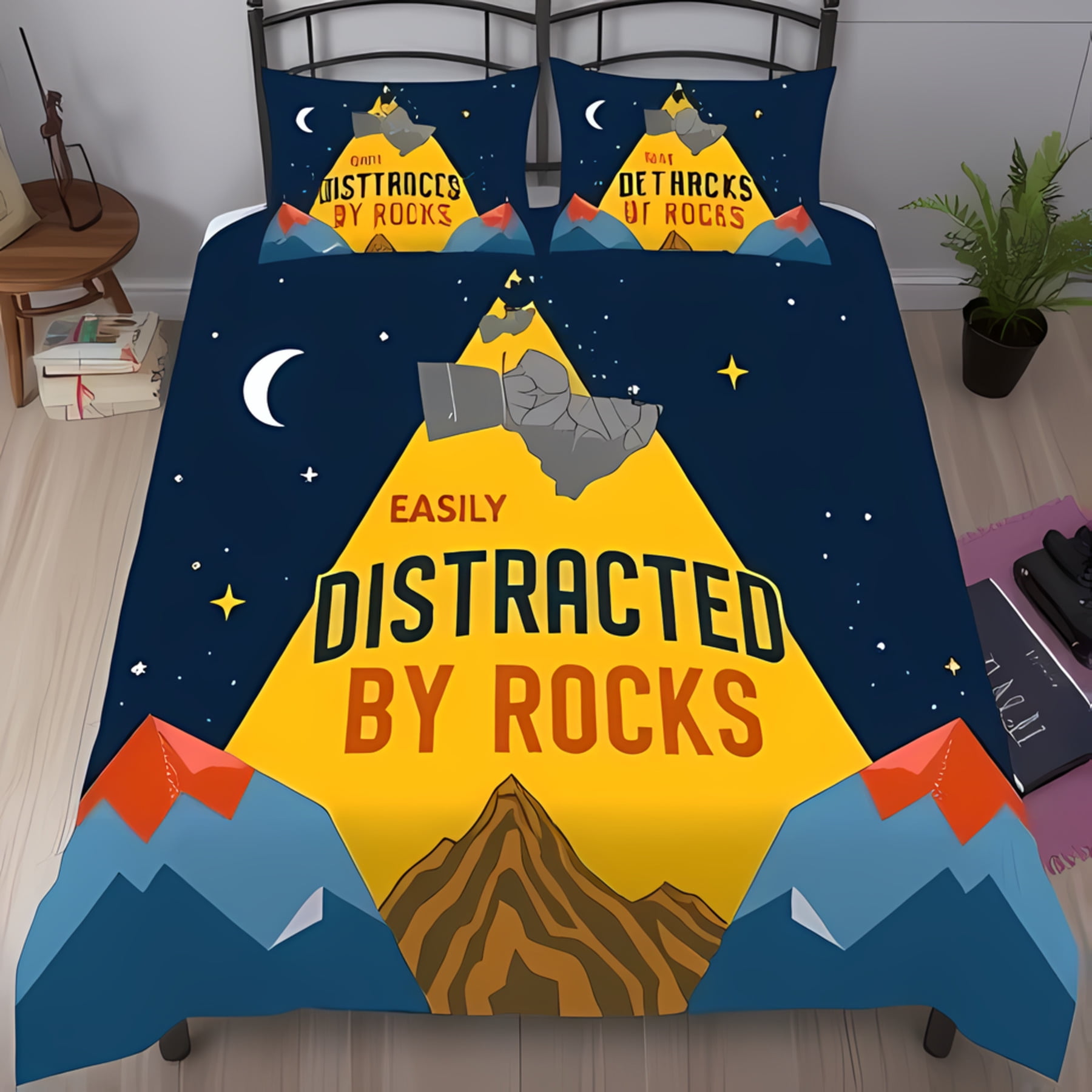 3-Piece Duvet Cover Set - "Easily Distracted by Rocks" Nature Inspired Bedding with Whimsical ...