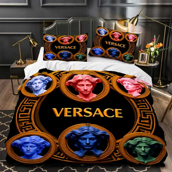 3-Piece Duvet Cover Set - Elegant Gold Lettering & Classical Bust ...
