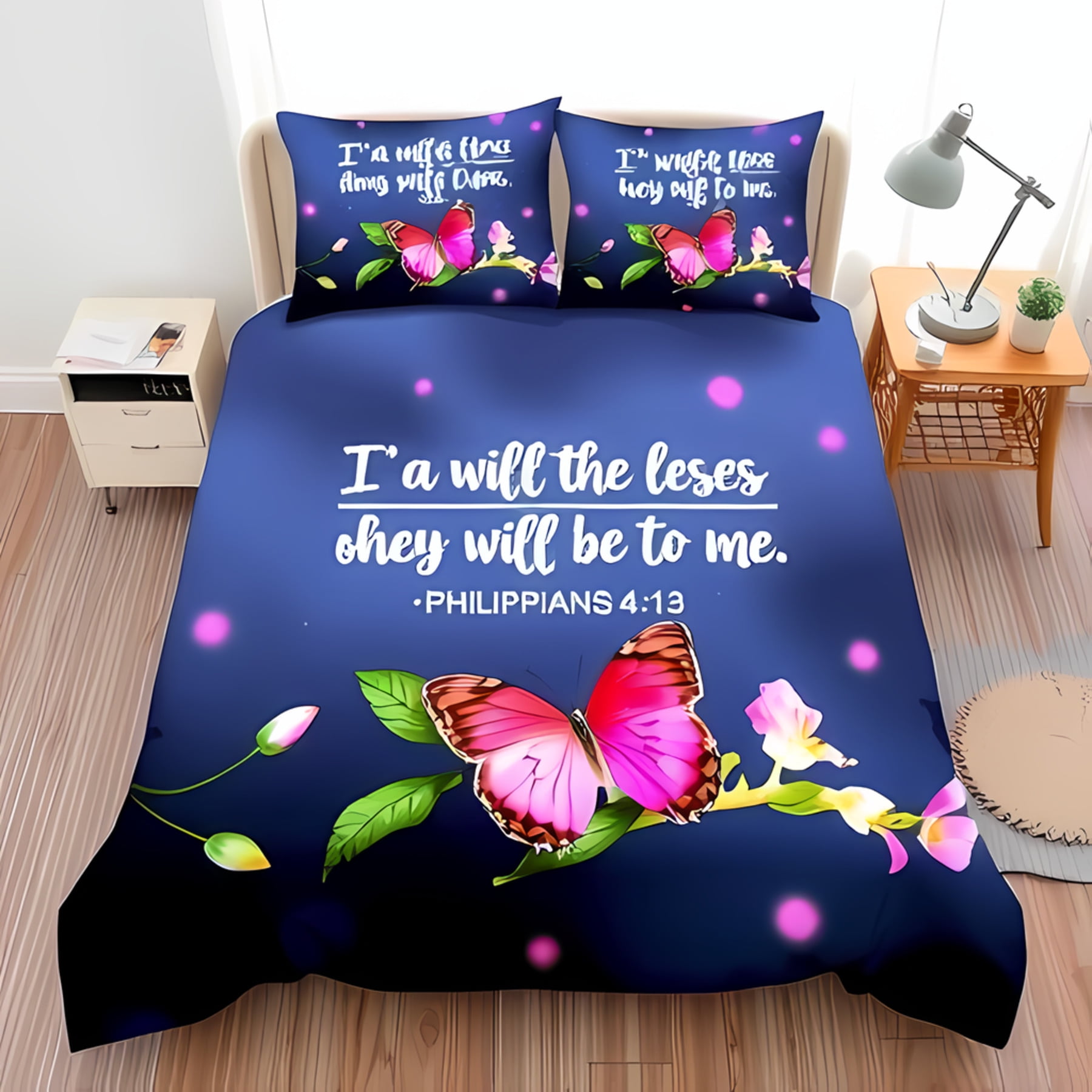 3-Piece Duvet Cover Set - Enchanting Blue Butterfly & Floral Design ...