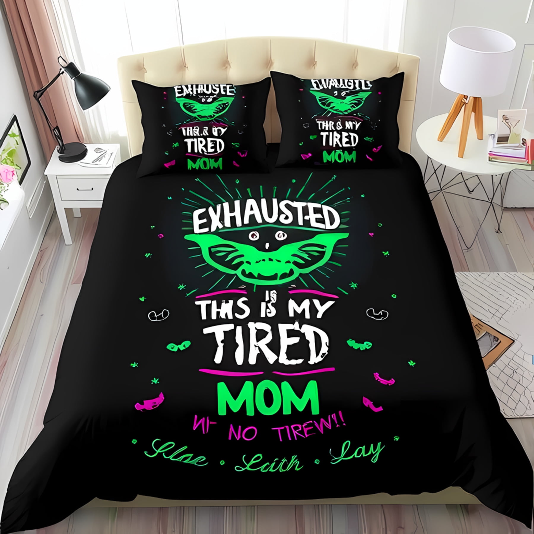 3-Piece Duvet Cover Set - "Exhausted is My Tired Mom" Graphics Fun ...