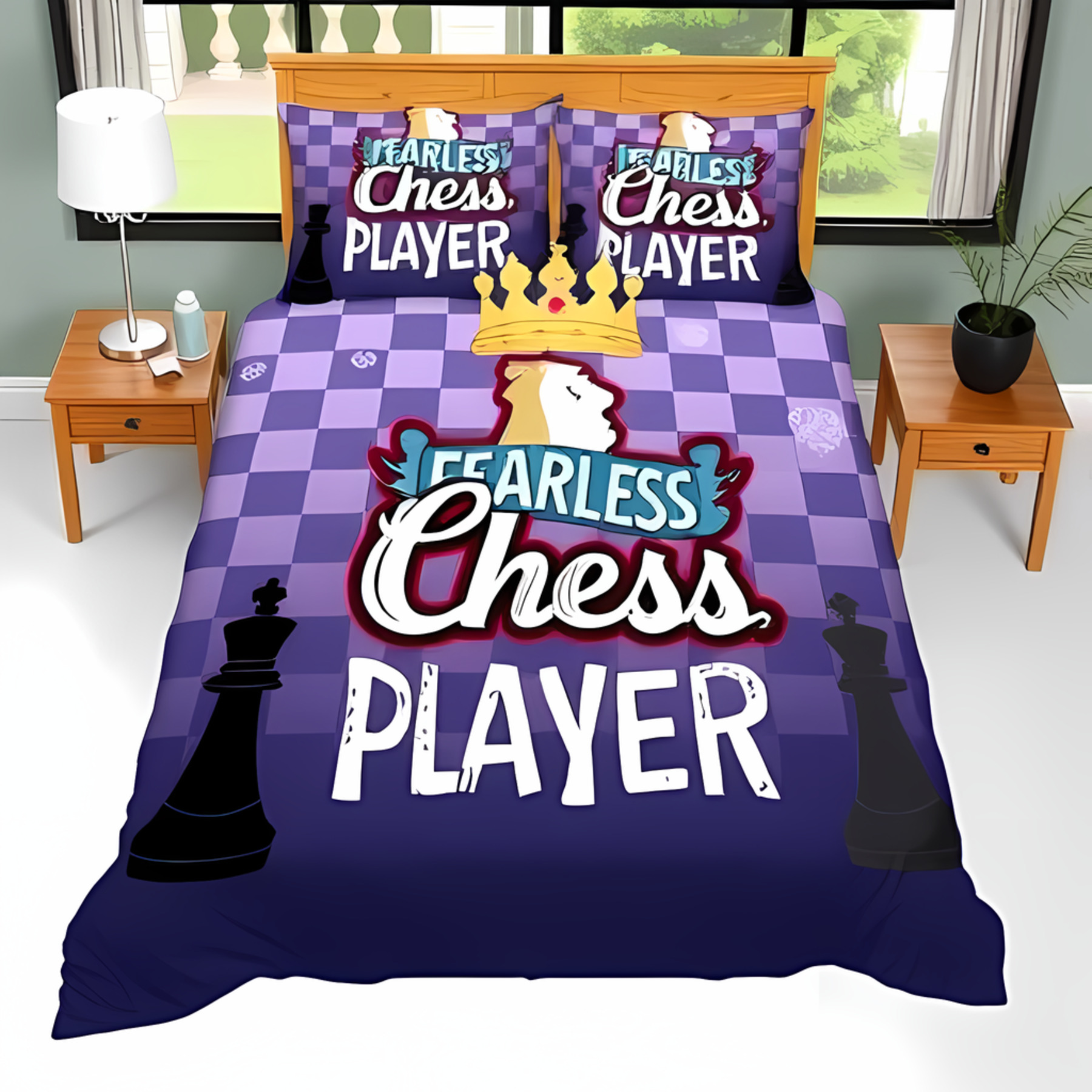 3-Piece Duvet Cover Set - Fearless Chess Player Design with Purple ...