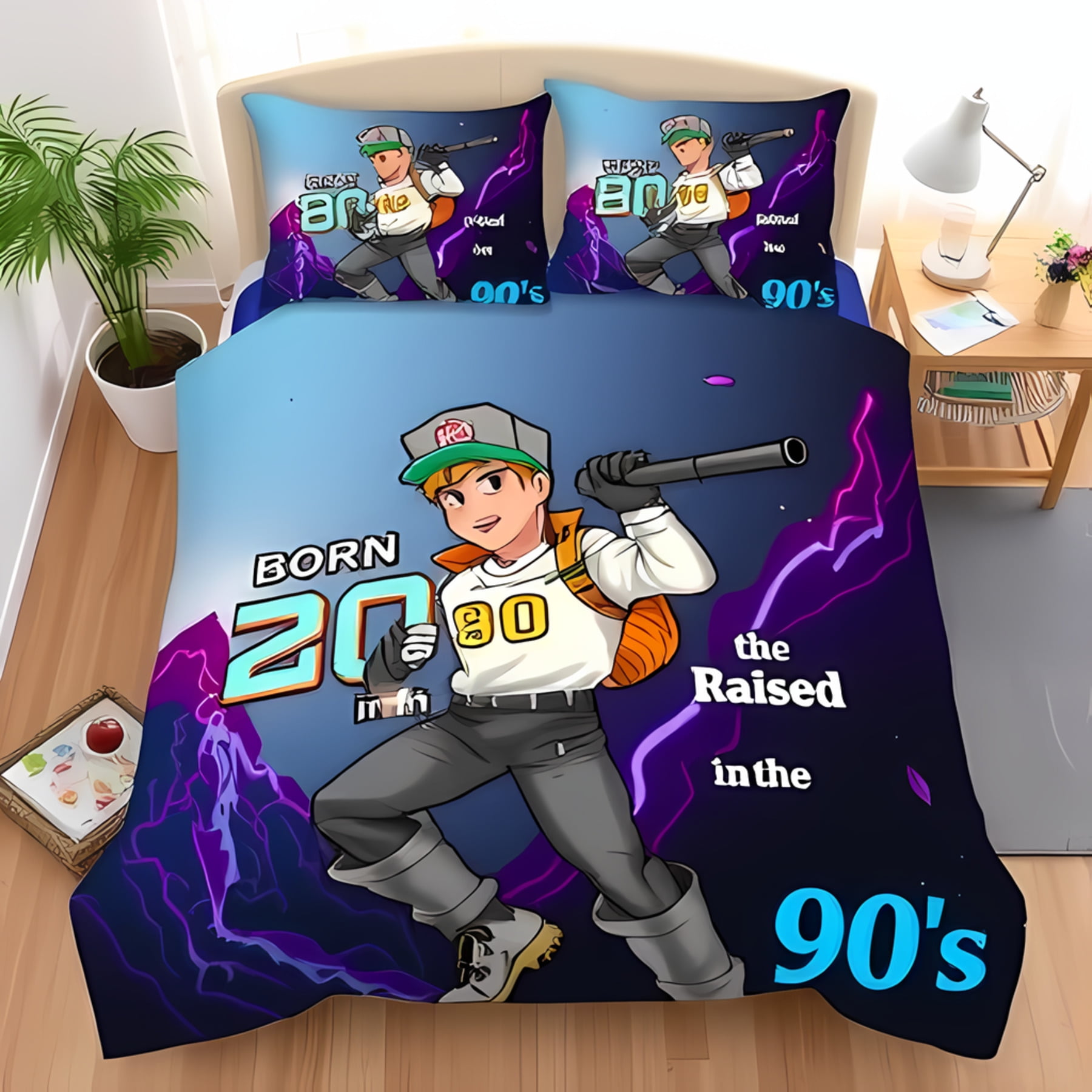 3-Piece Duvet Cover Set Featuring 90s Cartoon Character with 'Born 2001 ...