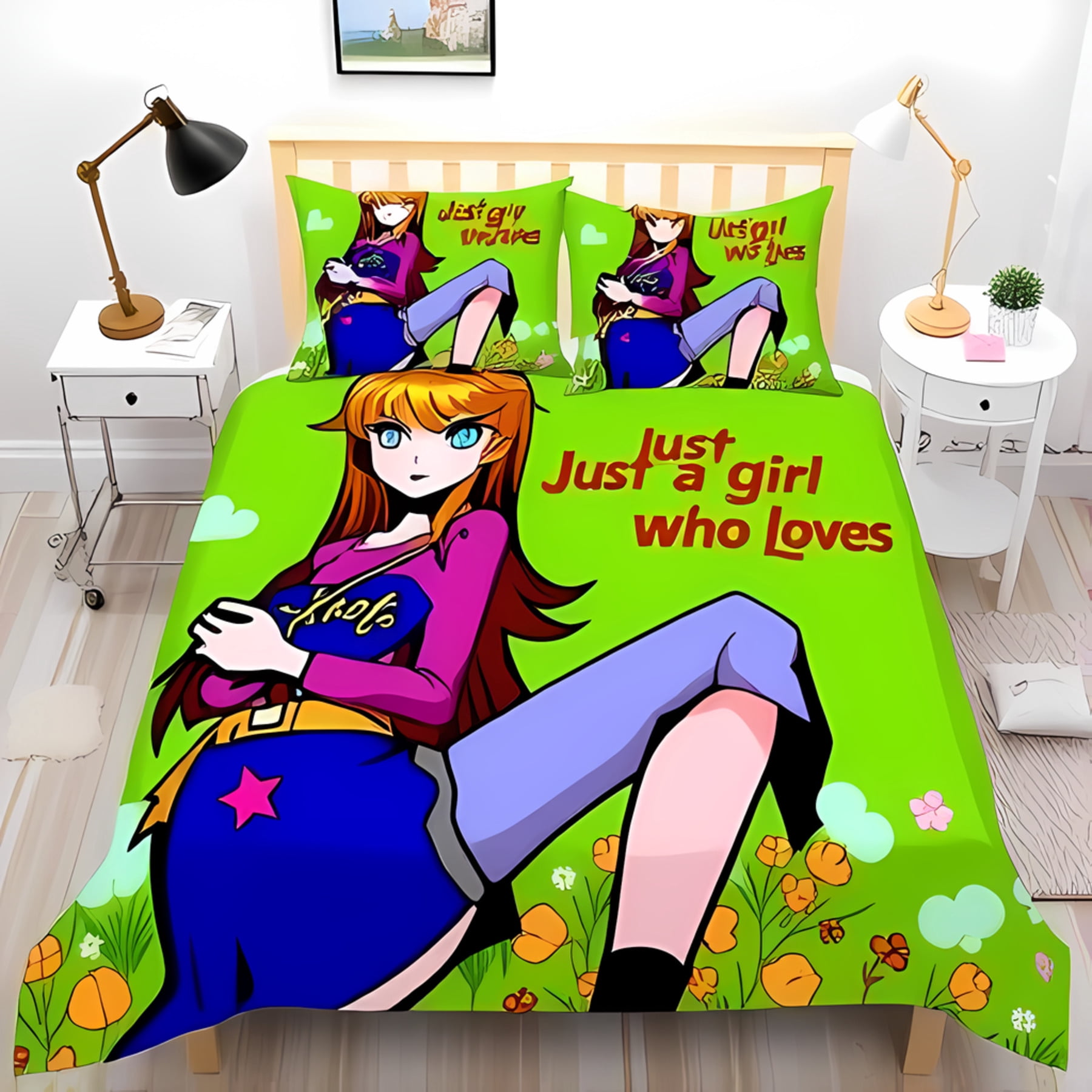 3-Piece Duvet Cover Set Featuring Animated Character with Orange Hair ...