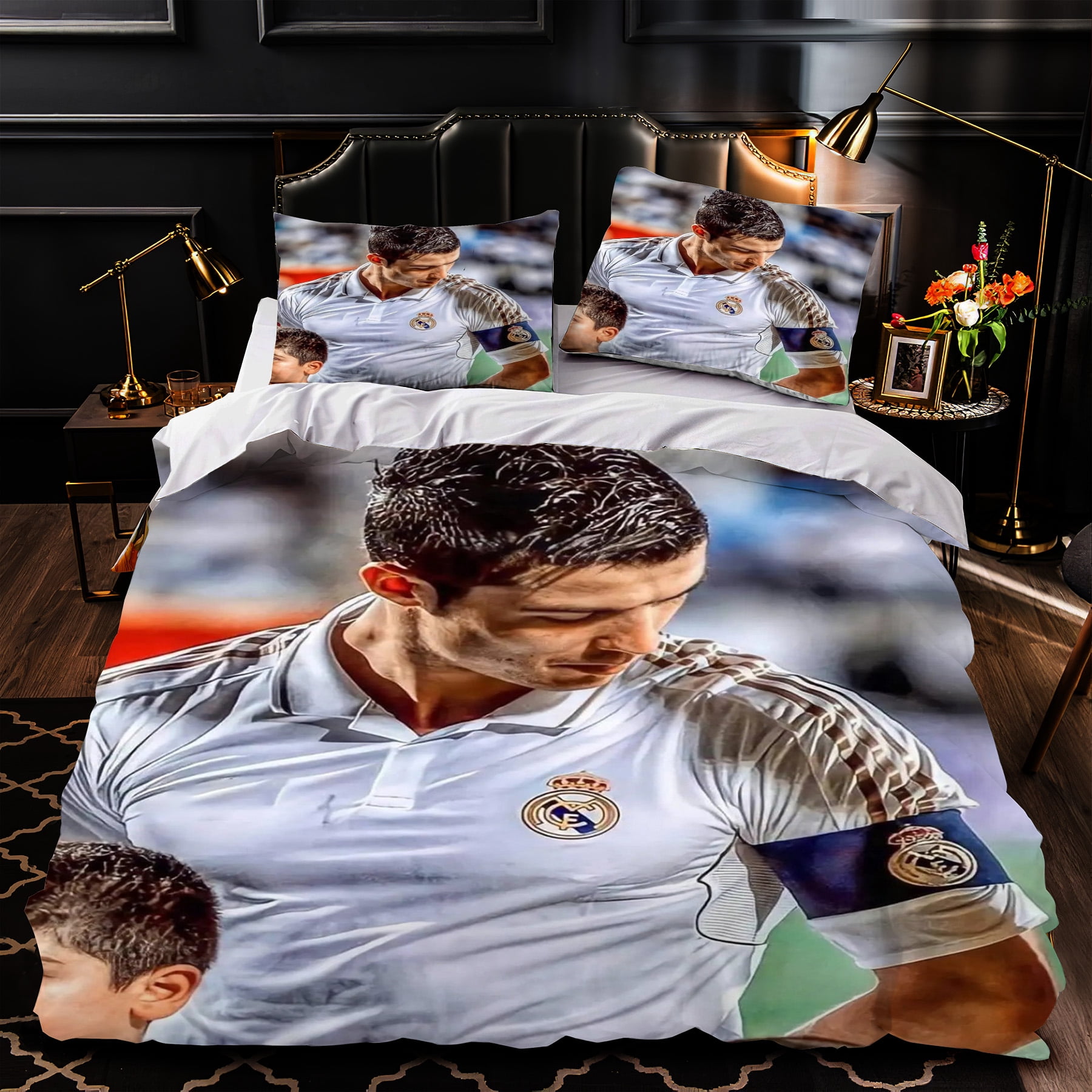 3-Piece Duvet Cover Set Featuring Bold Football Player Design in White ...
