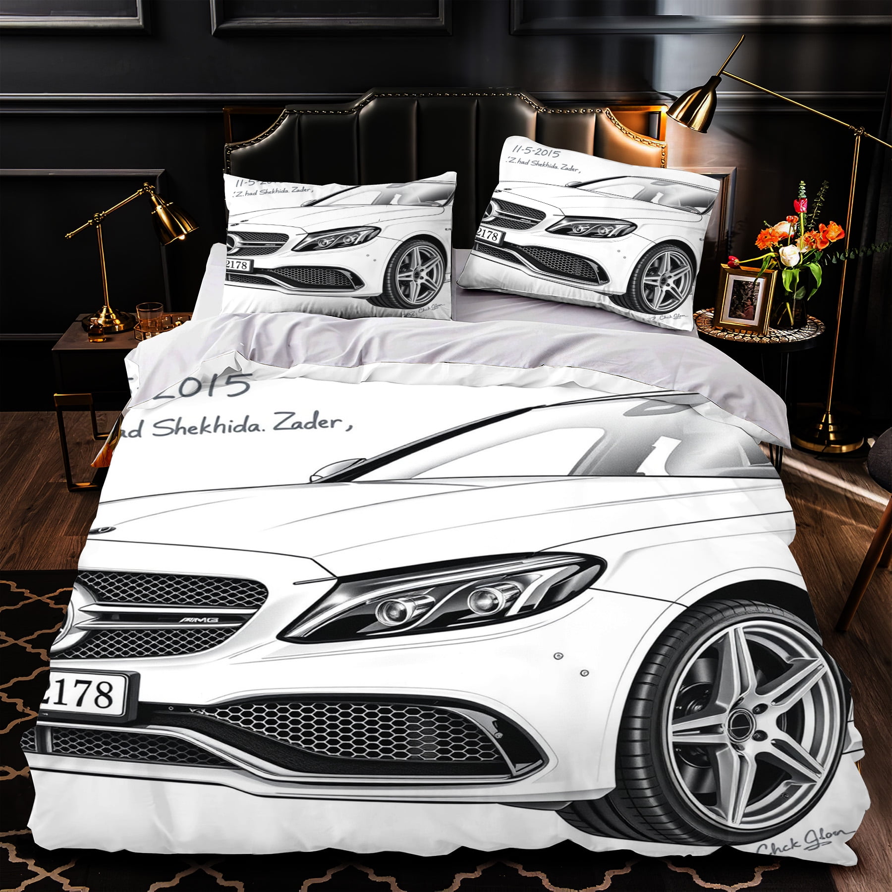 3-Piece Duvet Cover Set Featuring Car Illustration with ' 2015 ...