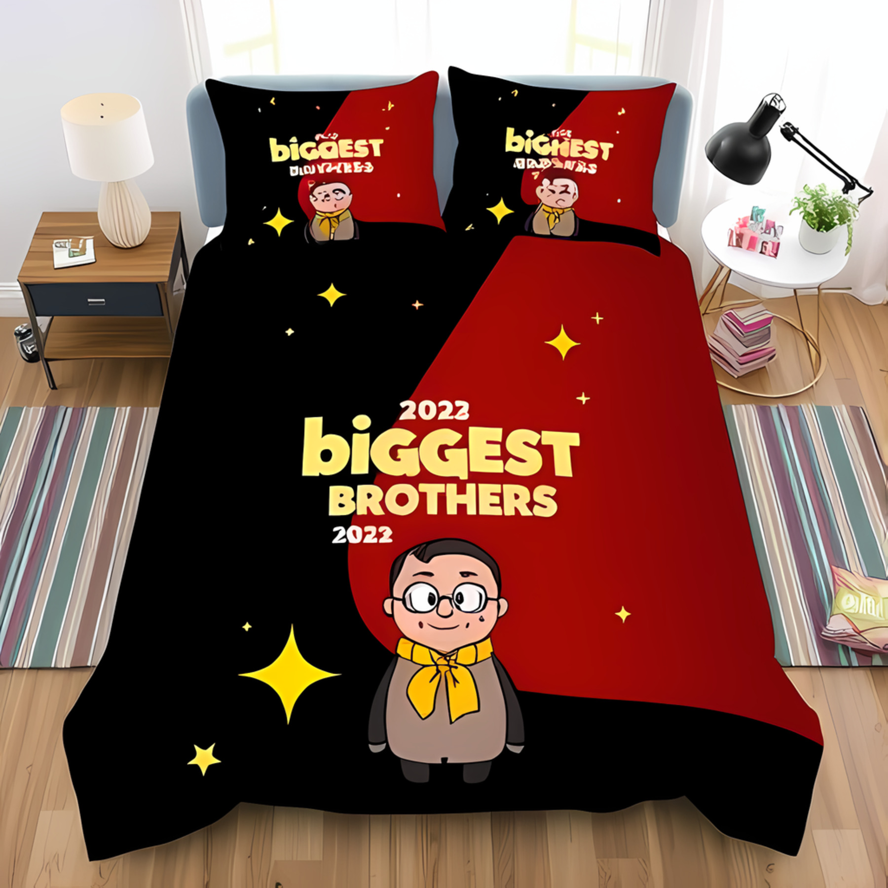 3-Piece Duvet Cover Set Featuring Cartoon Character with Glasses ...