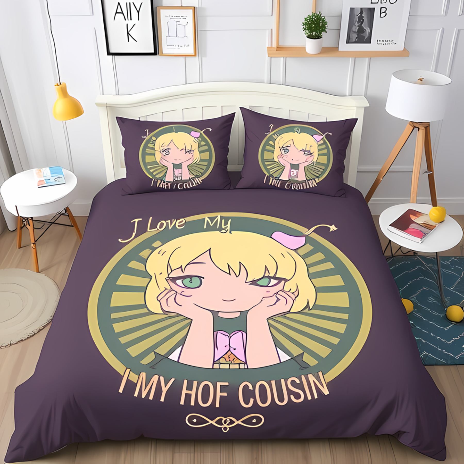 3-Piece Duvet Cover Set Featuring Cartoon Character with Hair & Green ...