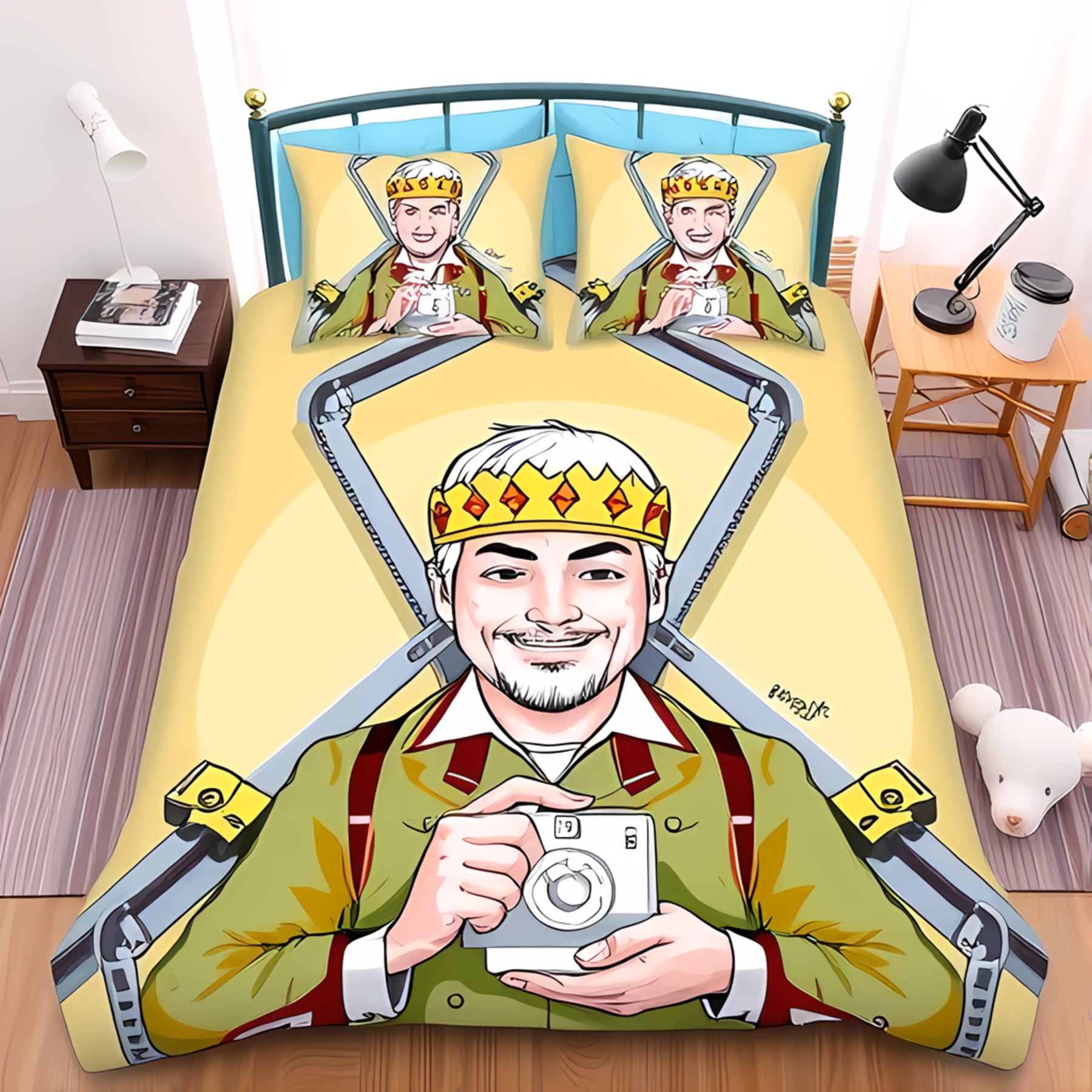 3-Piece Duvet Cover Set Featuring Cartoon Character in Crown & Green ...