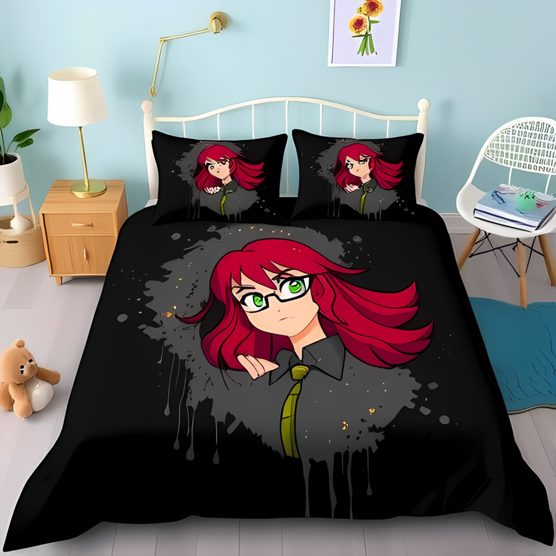 3-Piece Duvet Cover Set Featuring Cartoon Character with Red Hair ...