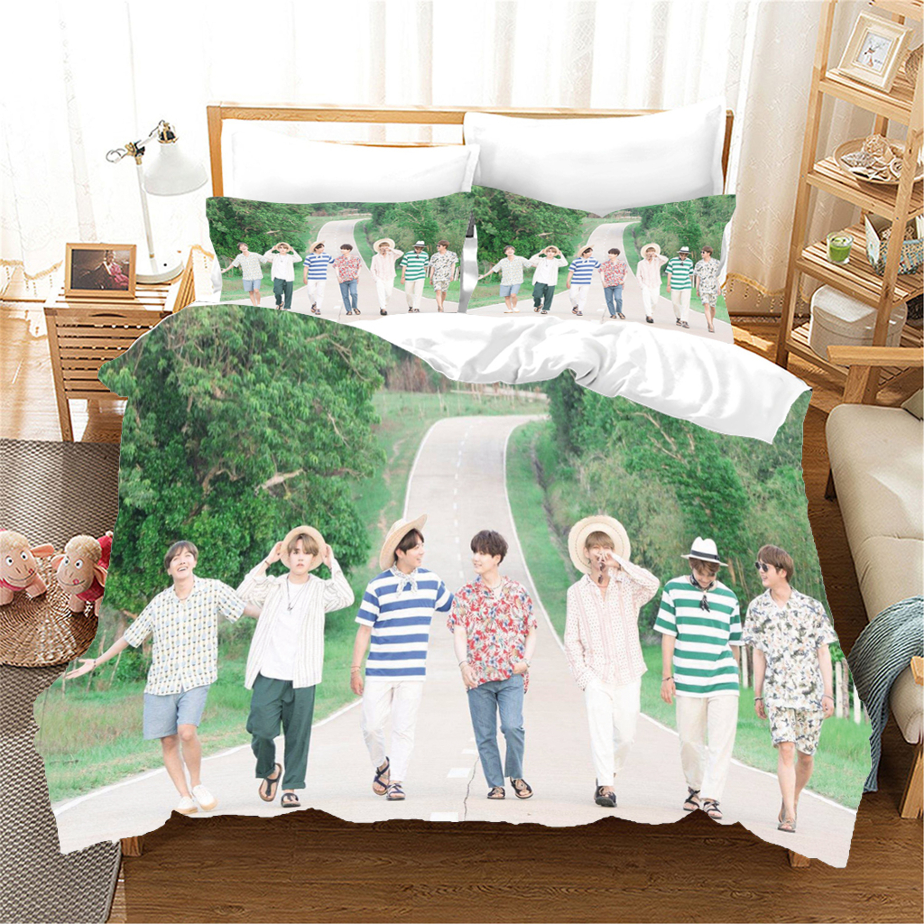 3-Piece Duvet Cover Set Featuring Cheerful Musical Group on a Scenic ...