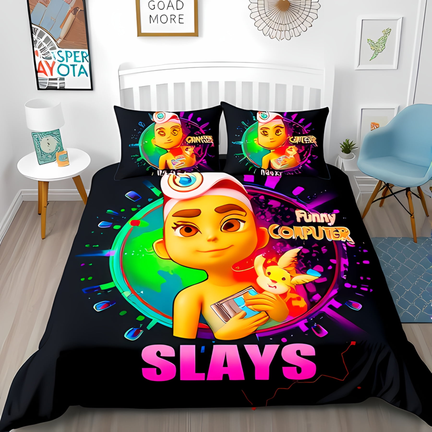 3-Piece Duvet Cover Set Featuring Colorful Cartoon Character with Game ...