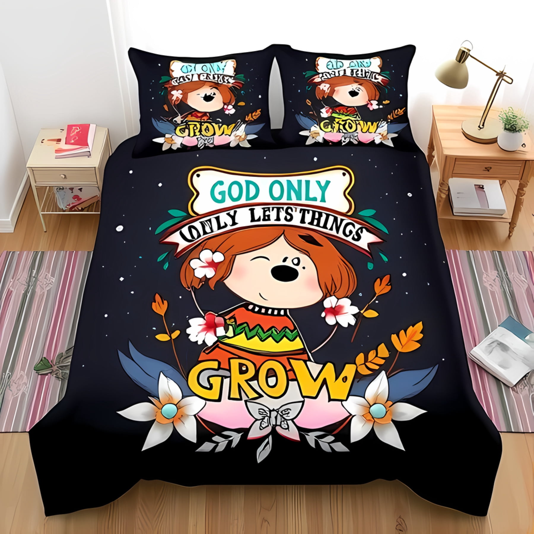 3-Piece Duvet Cover Set Featuring Colorful Cartoon Character with Red ...