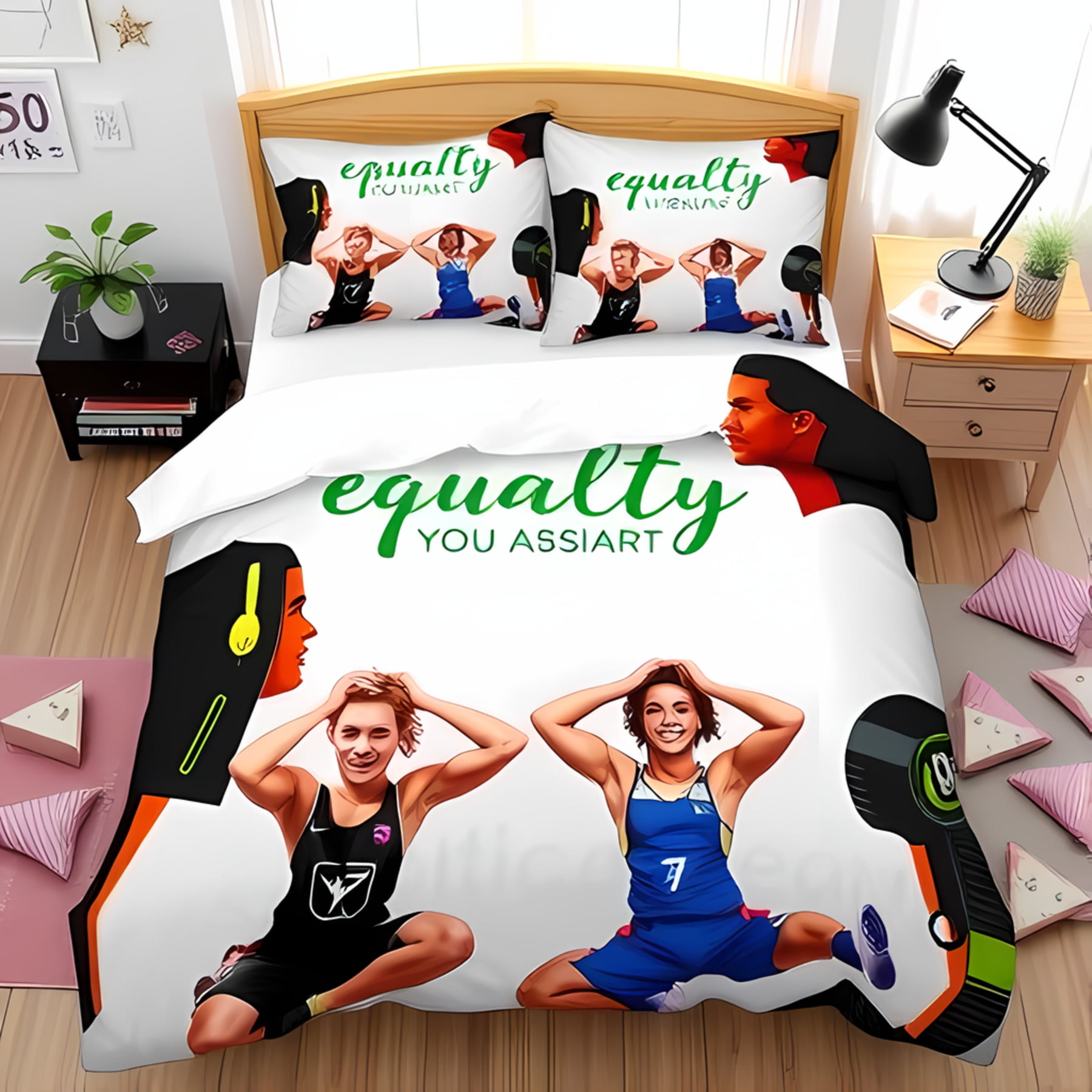 3-Piece Duvet Cover Set Featuring Diverse Athletes in Action - Vibrant ...